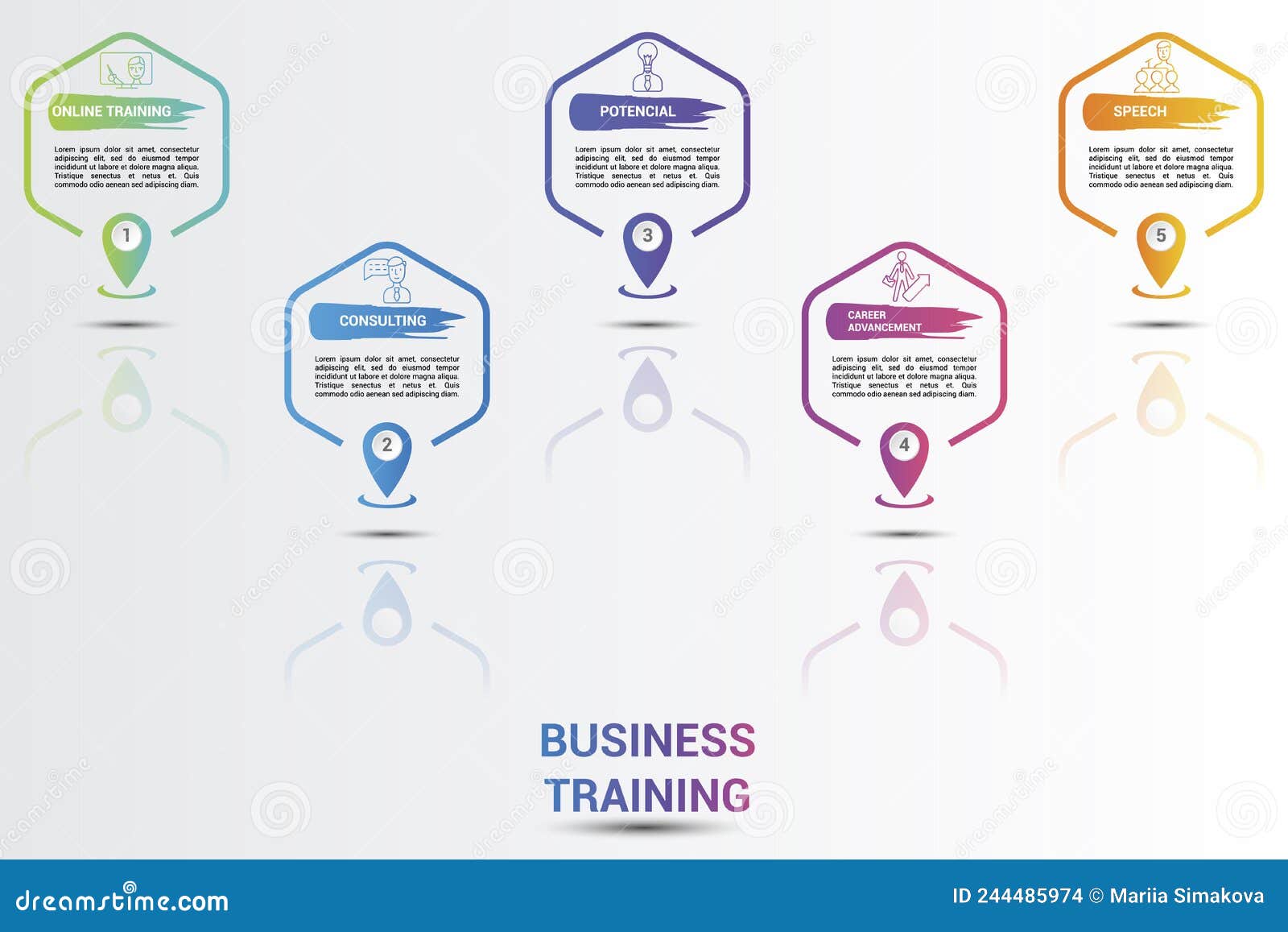 Infographic Business Training Icons Vector Illustration. 5 Colored ...