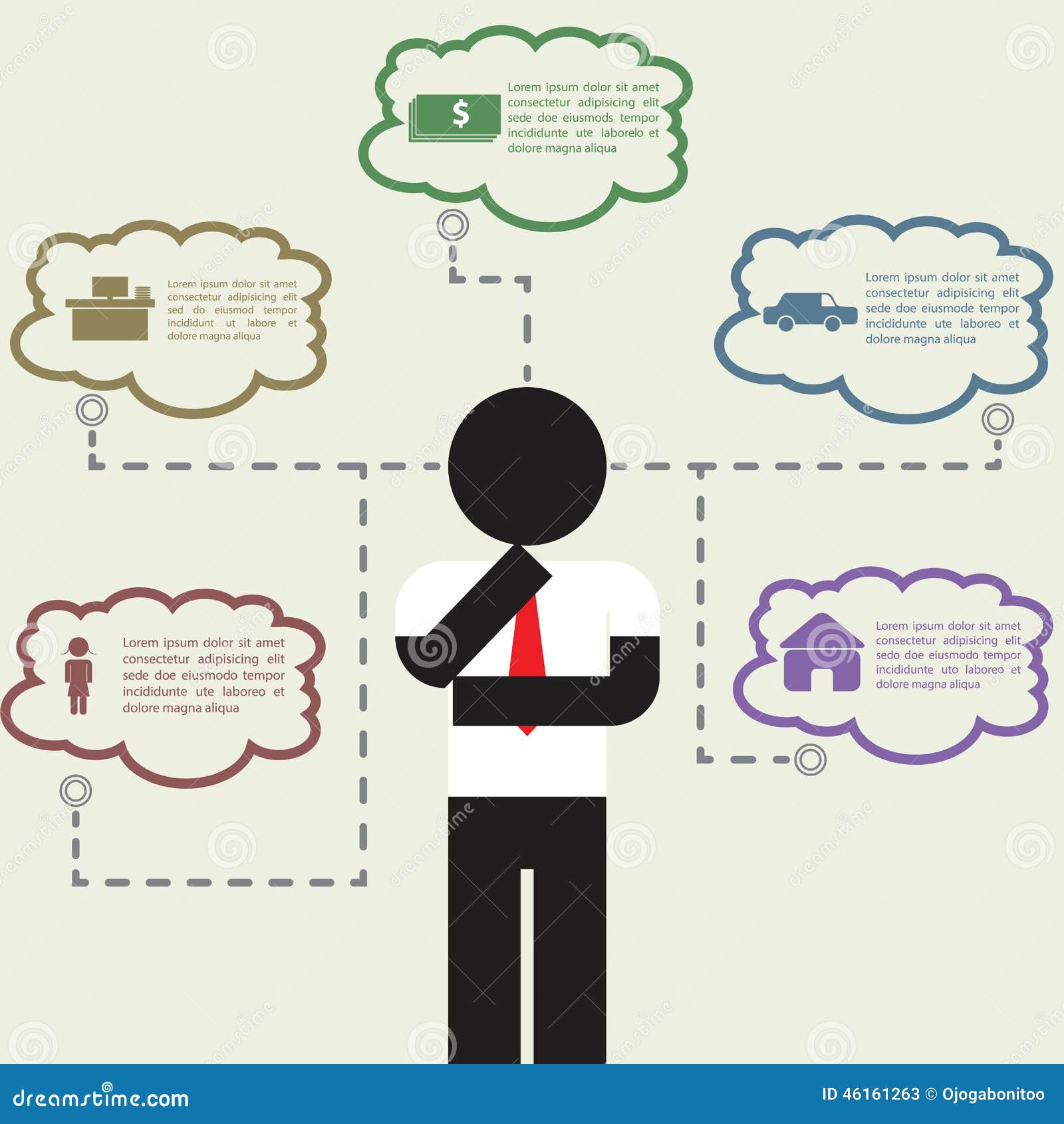 Infographic of Businessman Thinking about His Life Stock Vector ...