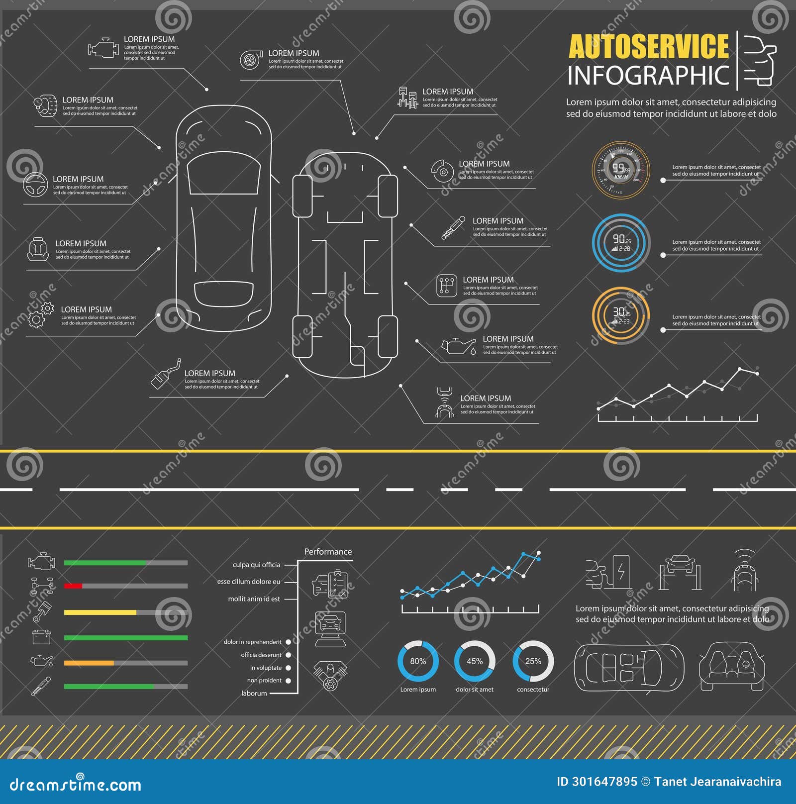Infographic Car Service Design Flat Set Stock Illustration ...