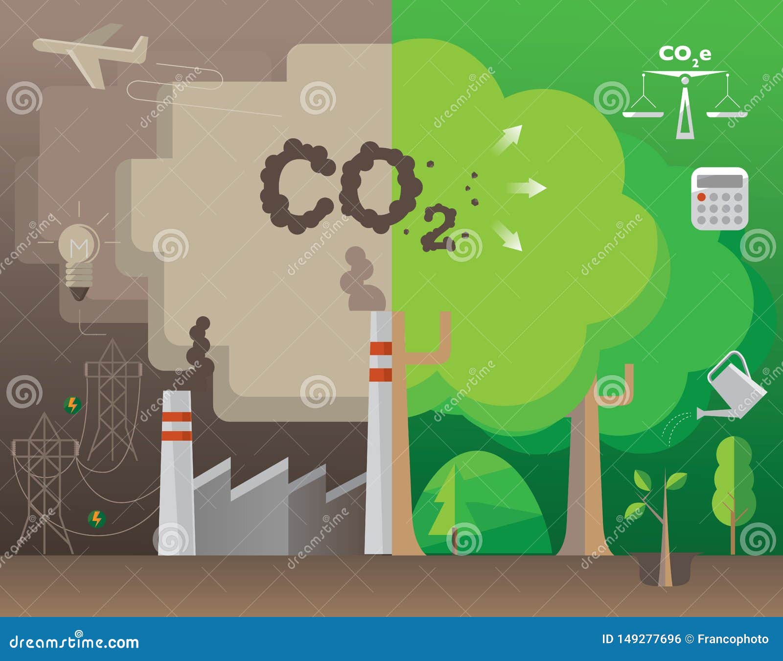 Carbon Offset Concept. Carbon Dioxide In A Cloud With Down Arrows ...