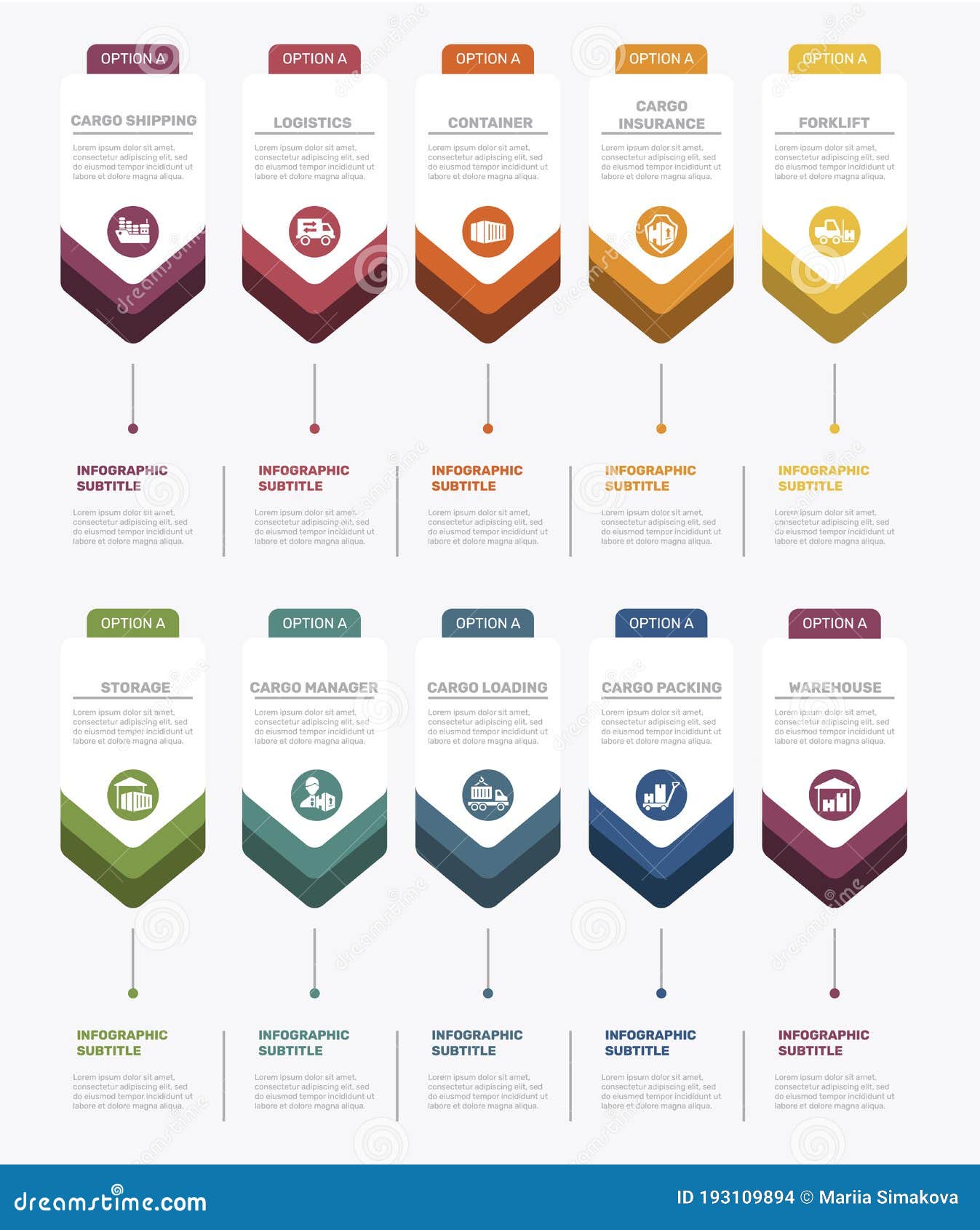 Infographic Cargo Template. Icons In Different Colors. Include Cargo ...