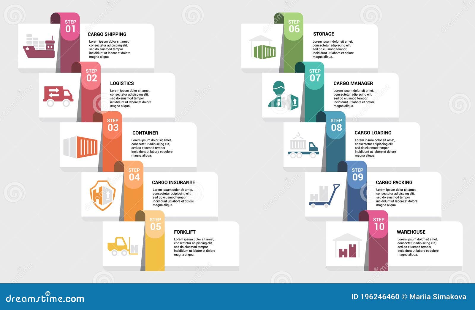 Infographic Cargo Template. Icons In Different Colors. Include Cargo ...