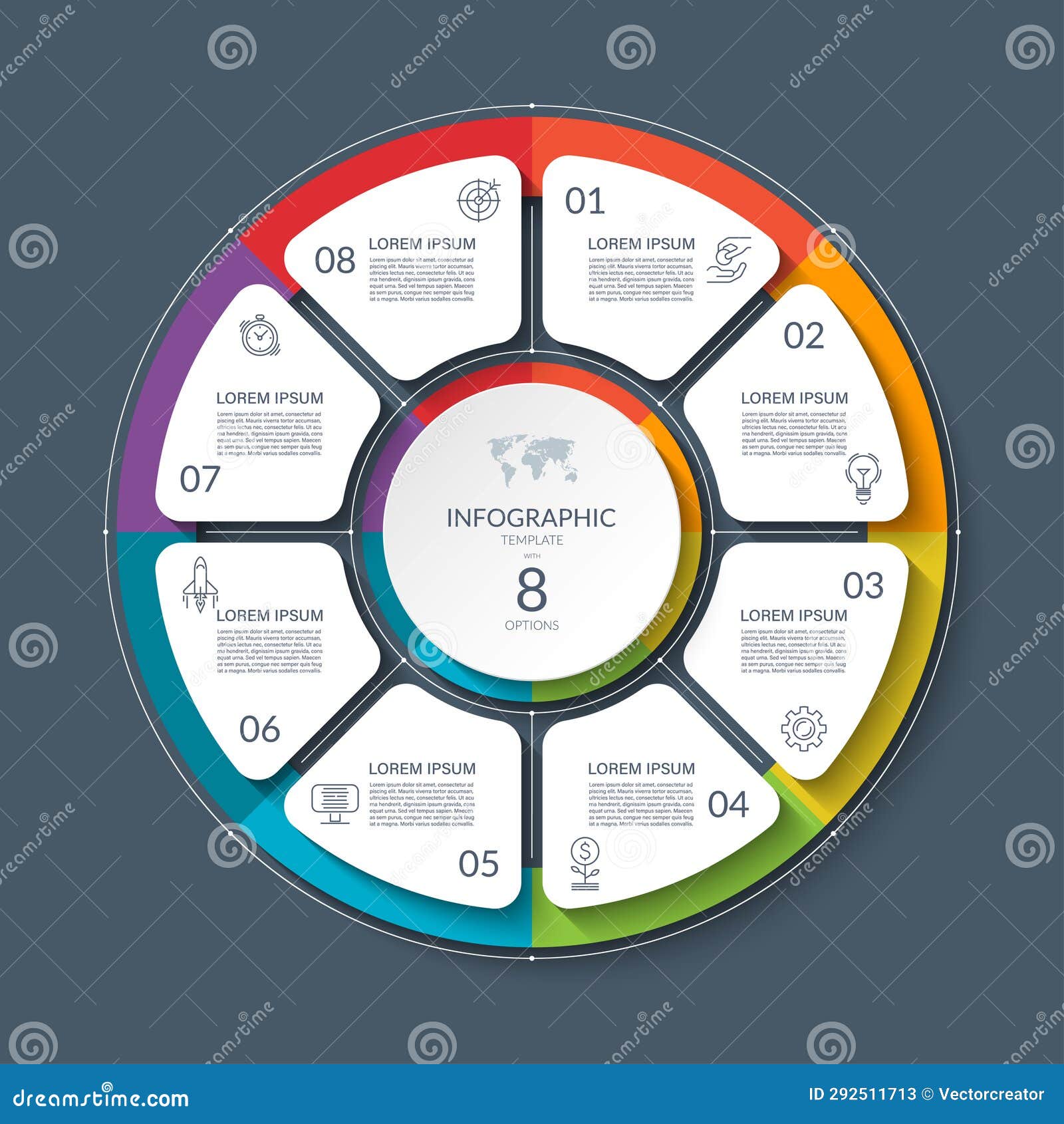 Infographic Circle with 8 Options, Parts. 8-step Cycle Diagram for ...