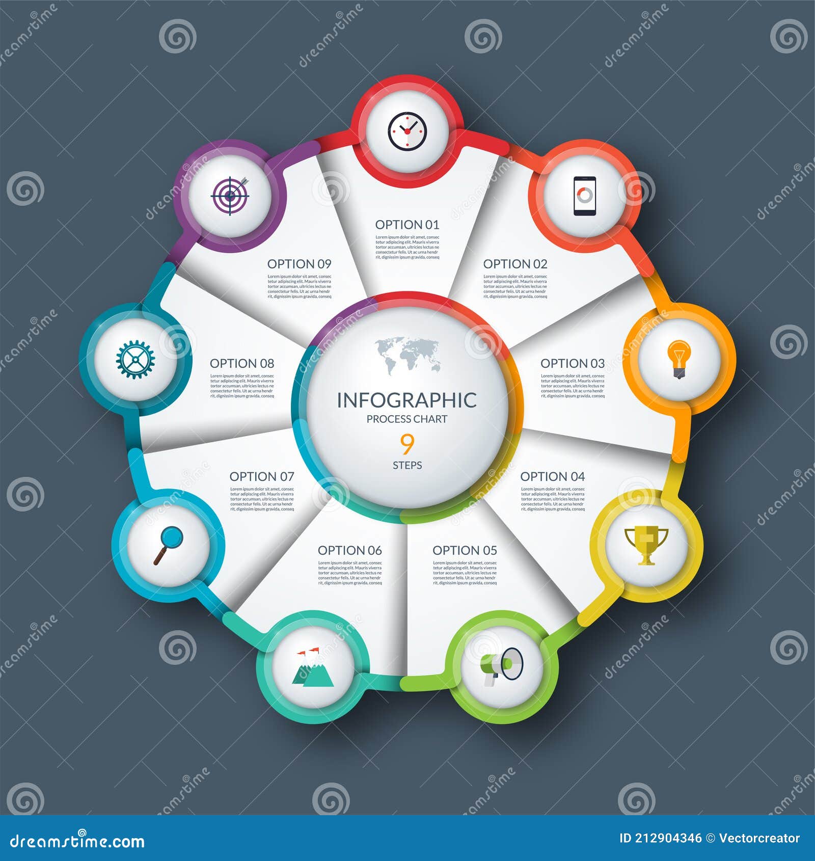 Infographic Circle, Process Chart, Cycle Diagram. 9 Steps Stock Vector ...