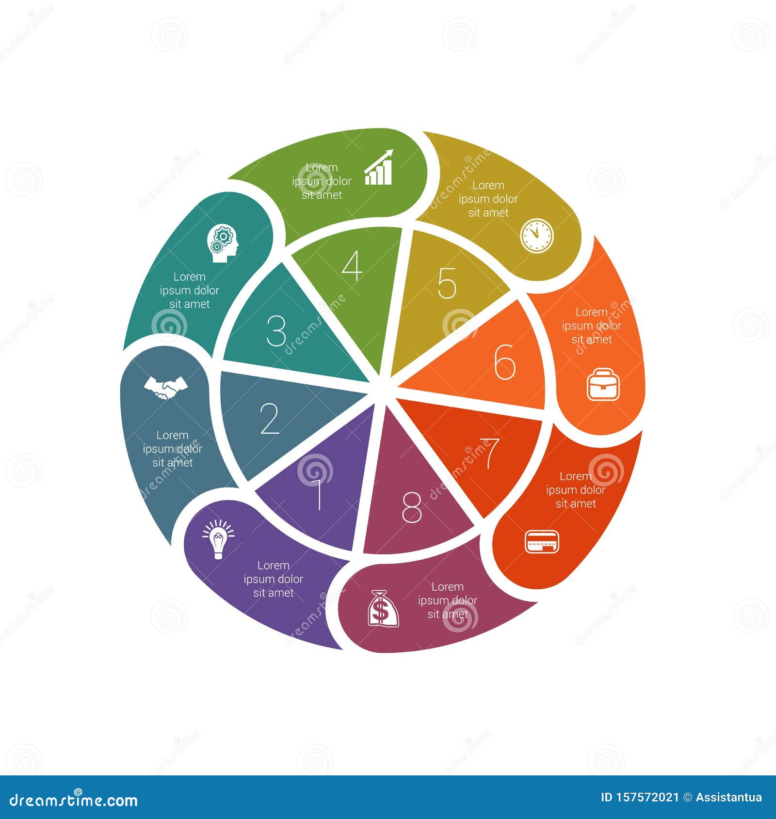Infographic Circular Cyclic Process 8. Template from Colored Pie Charts ...