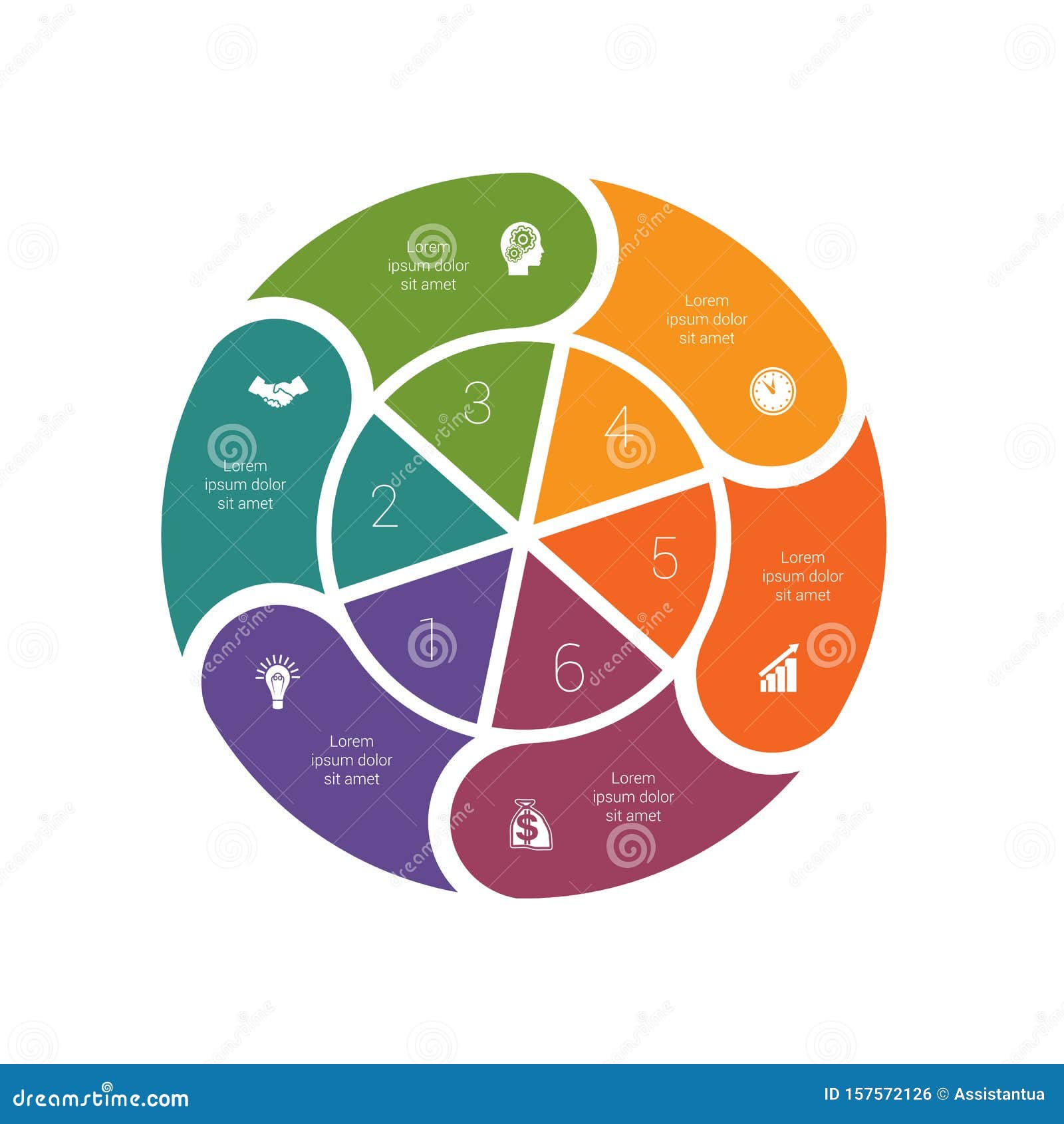 Infographic Circular Cyclic Process 6. Template From Colored Pie Charts ...