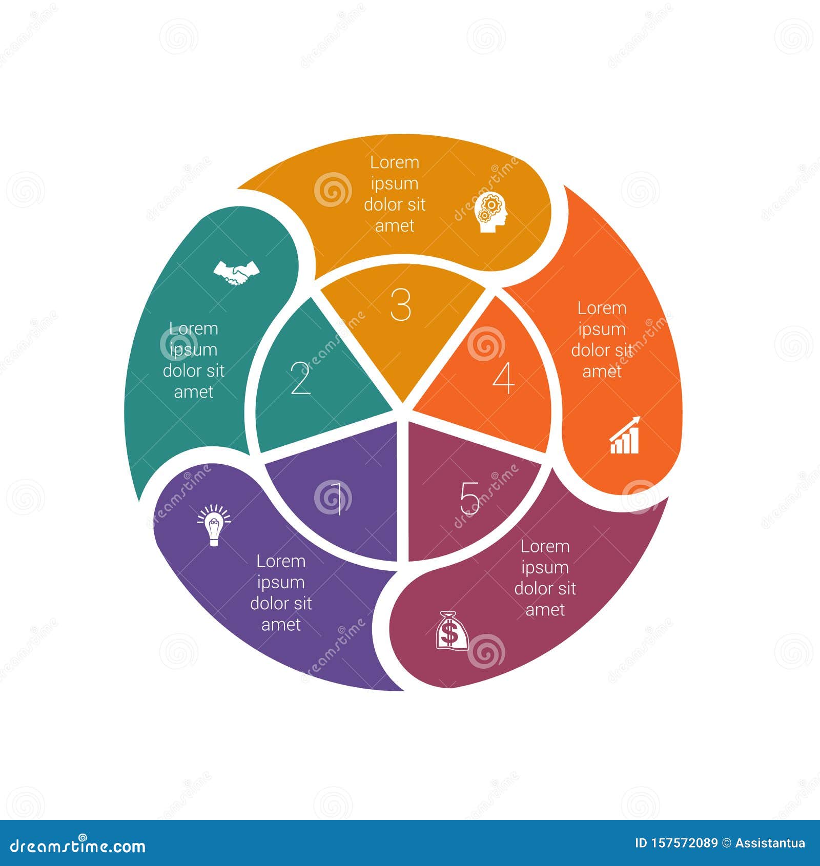 Infographic Circular Cyclic Process 5. Template from Colored Pie Charts ...