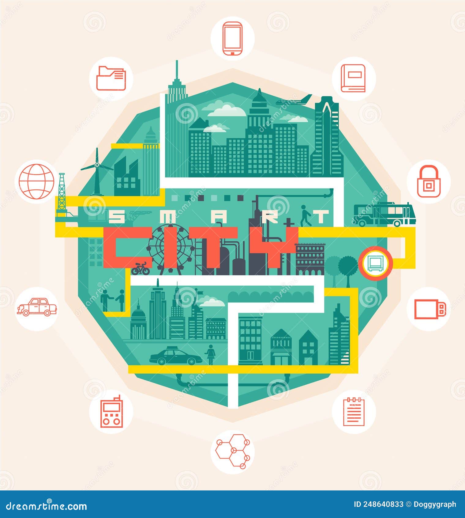 Infographic City Map with Building Icons, Vector Illustrator Stock ...