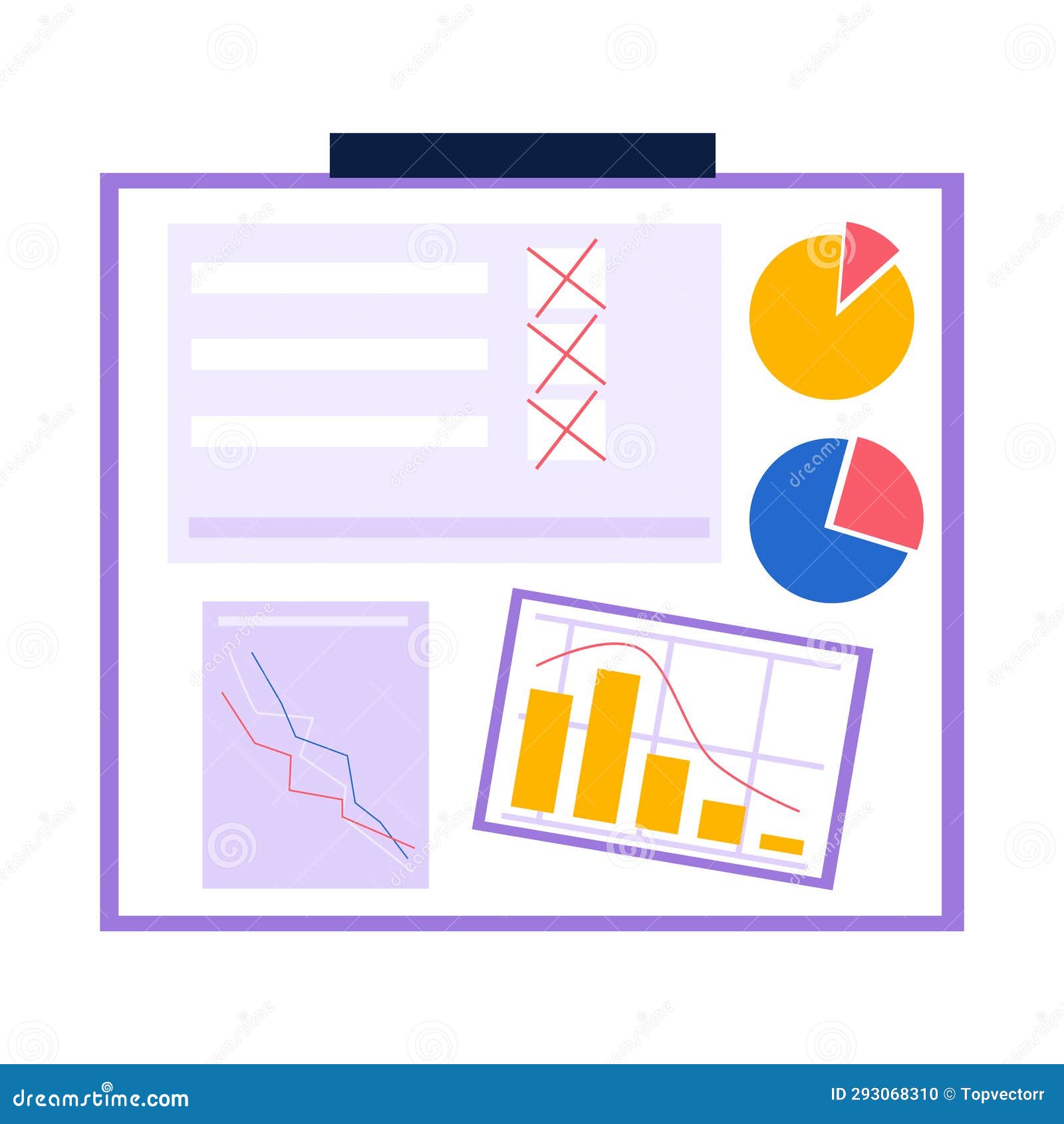 Infographic Clipboard Template with Flat Design Graphs and Charts ...