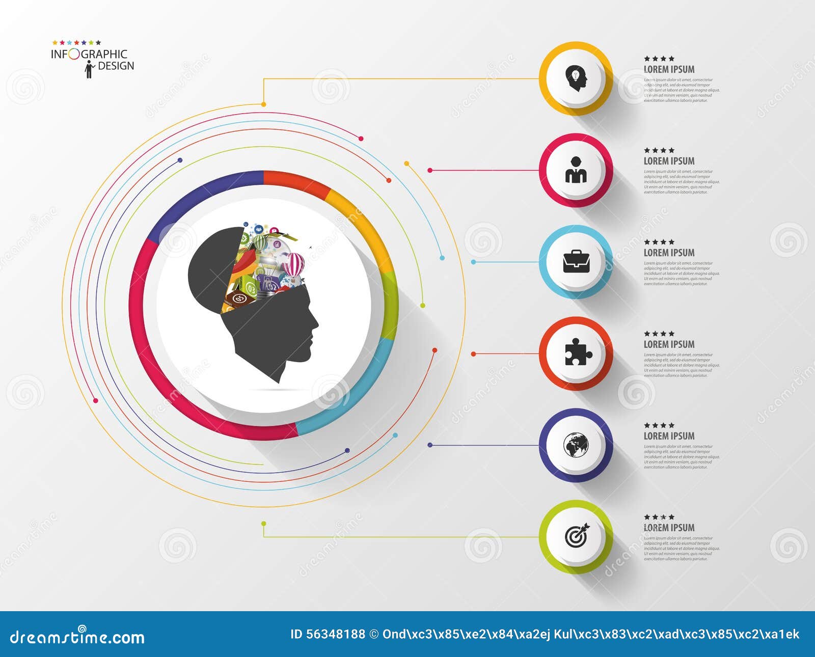 Infographic. Creative Head. Colorful Circle with Icons Stock Vector ...