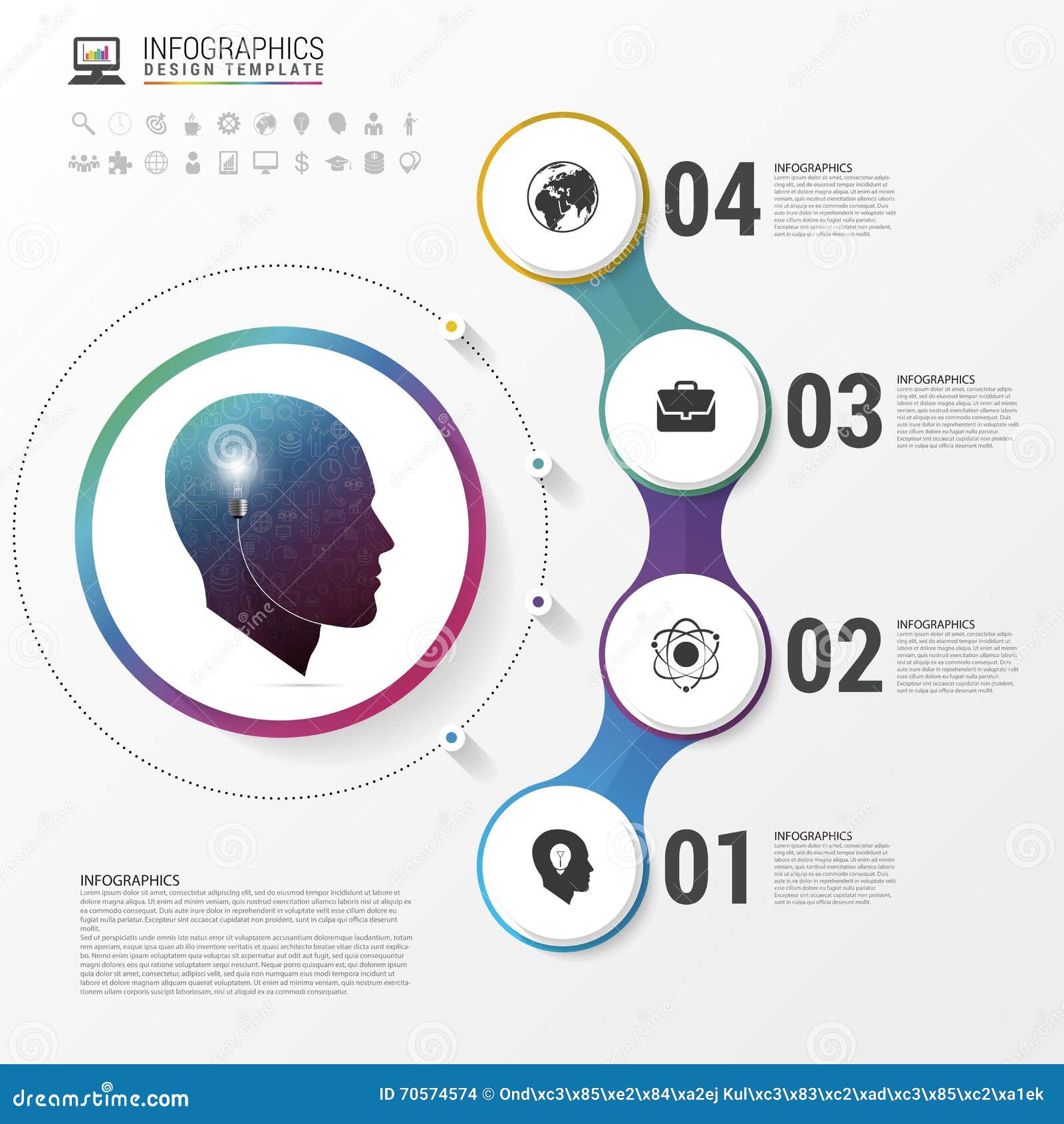 Infographic. Creative Head. Colorful Circle with Icons Stock Vector ...