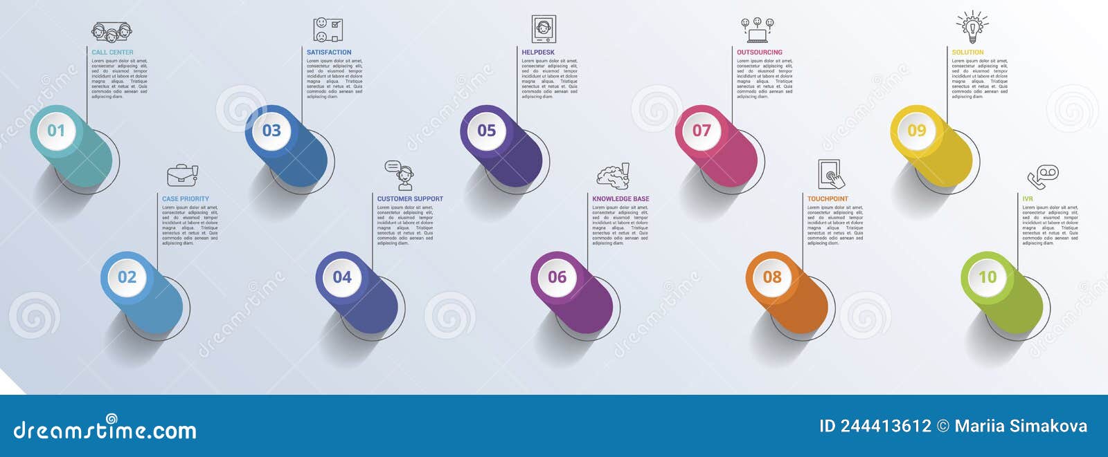 Infographic Customer Service Icons Vector Illustration. 10 Colored ...