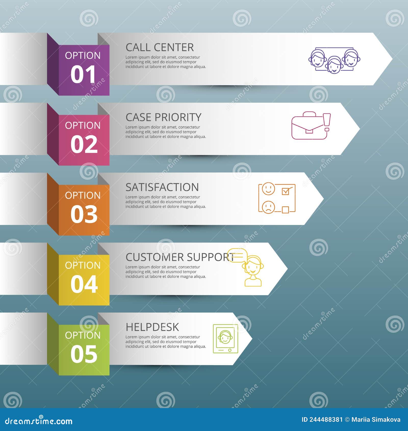 Infographic Customer Service Icons Vector Illustration. 5 Colored Steps ...