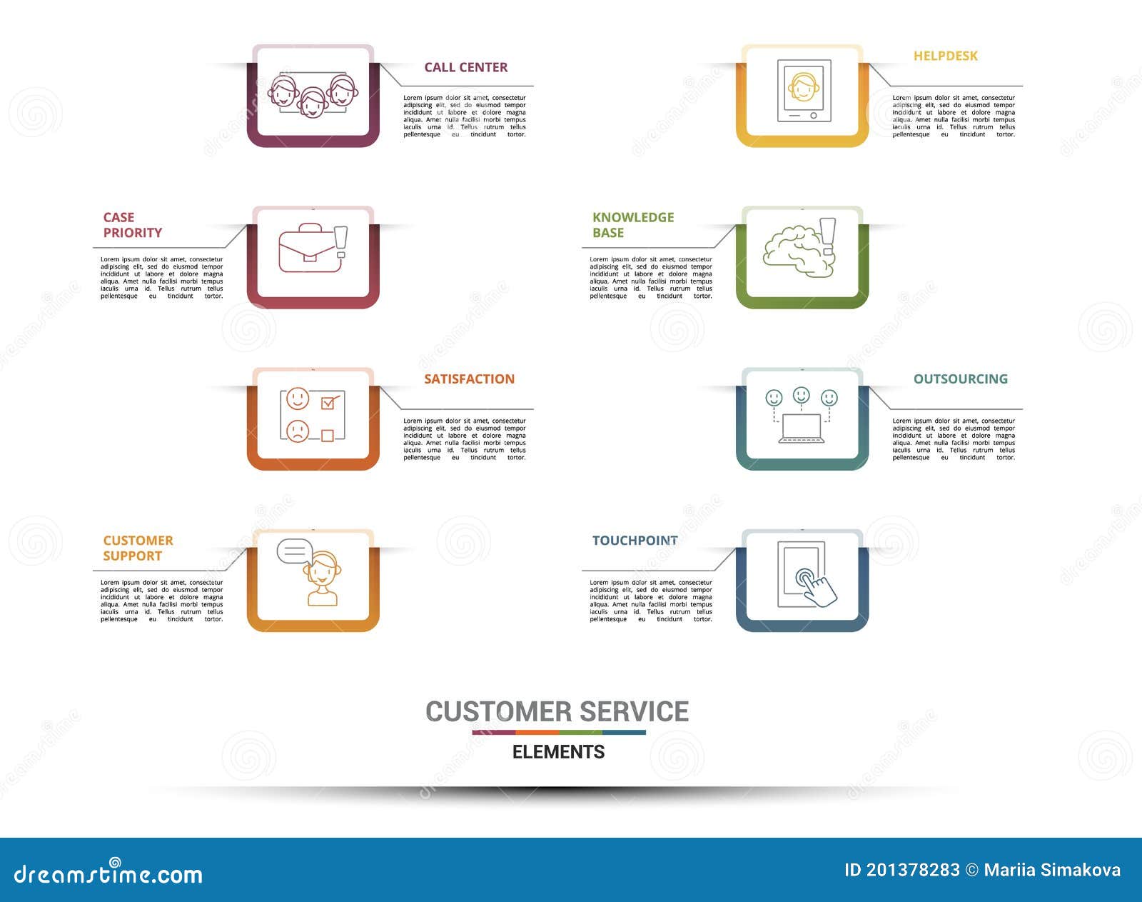 Infographic Customer Service Template. Icons in Different Colors ...