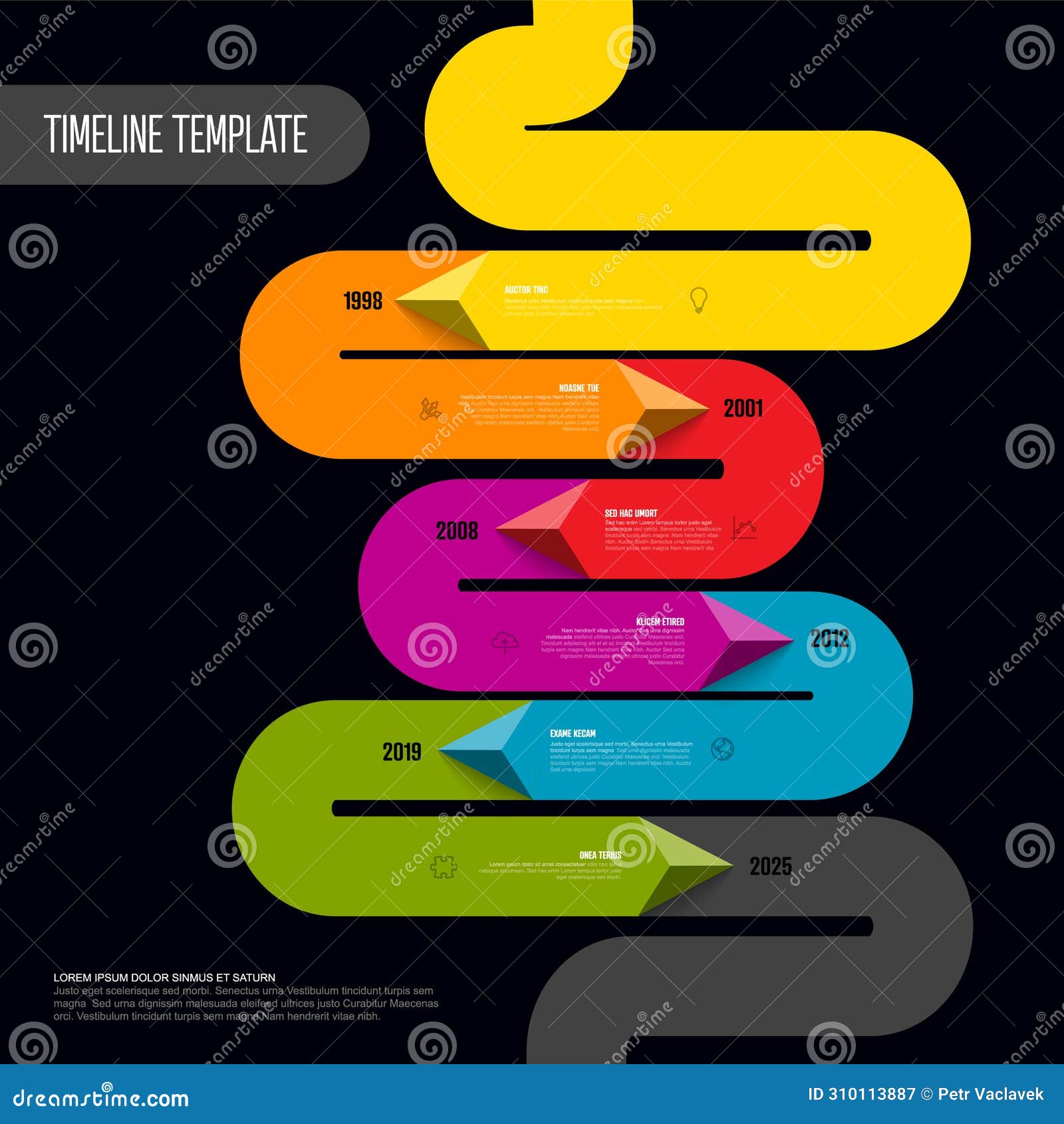 Infographic Dark Bold Solid Color Vertical Timeline Template with Left ...