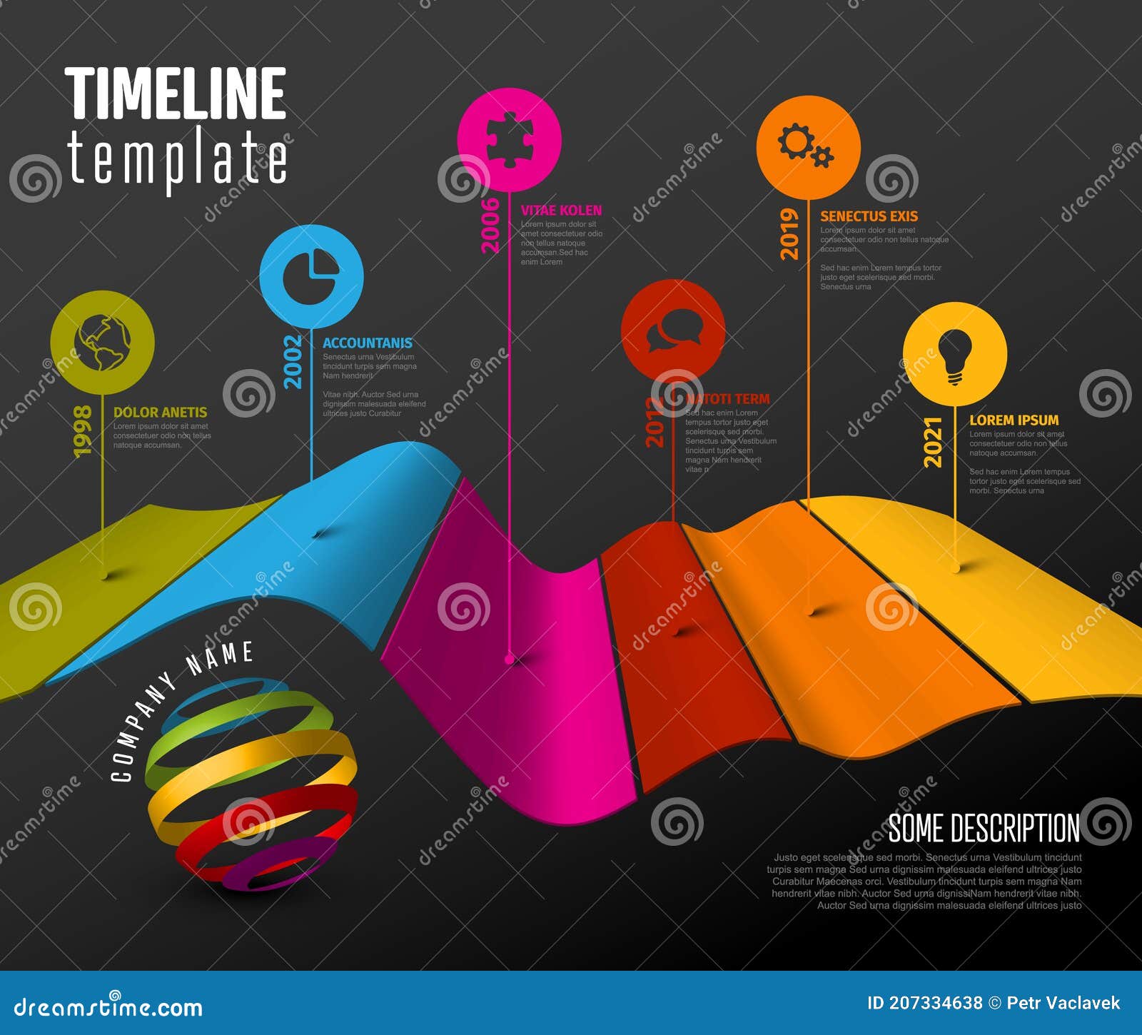 Infographic Dark Timeline Report Template With Descriptive Bubbles ...