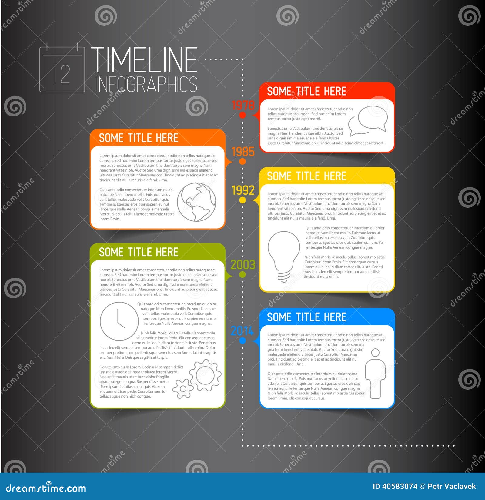 Infographic Dark Timeline Report Template with Descriptive Bubbles ...