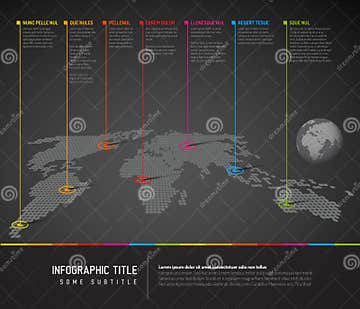 Infographic: Dark World Map with Pointer Marks Stock Vector ...