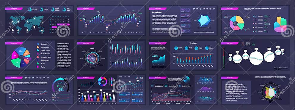 Infographic Dashboard Mockups with Pie Charts, Information, Diagrams ...