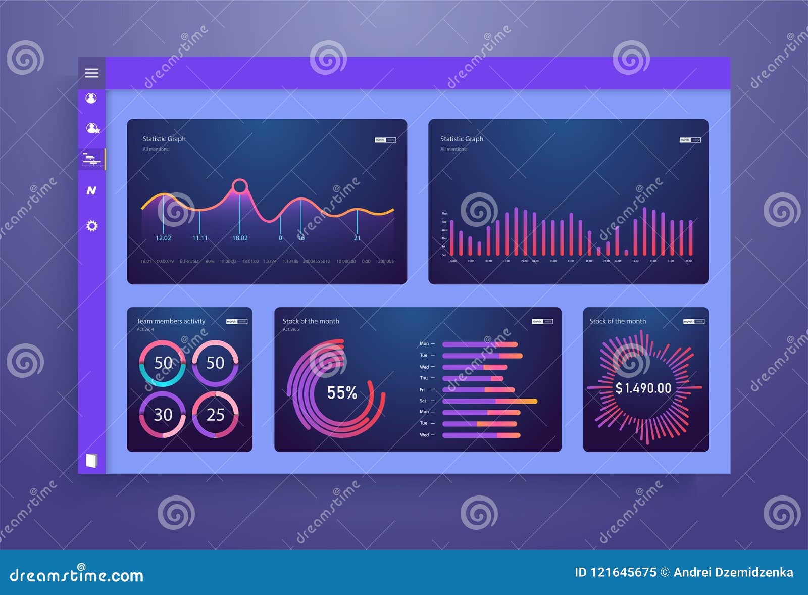 Infographic Dashboard Template with Flat Design Graphs and Charts ...
