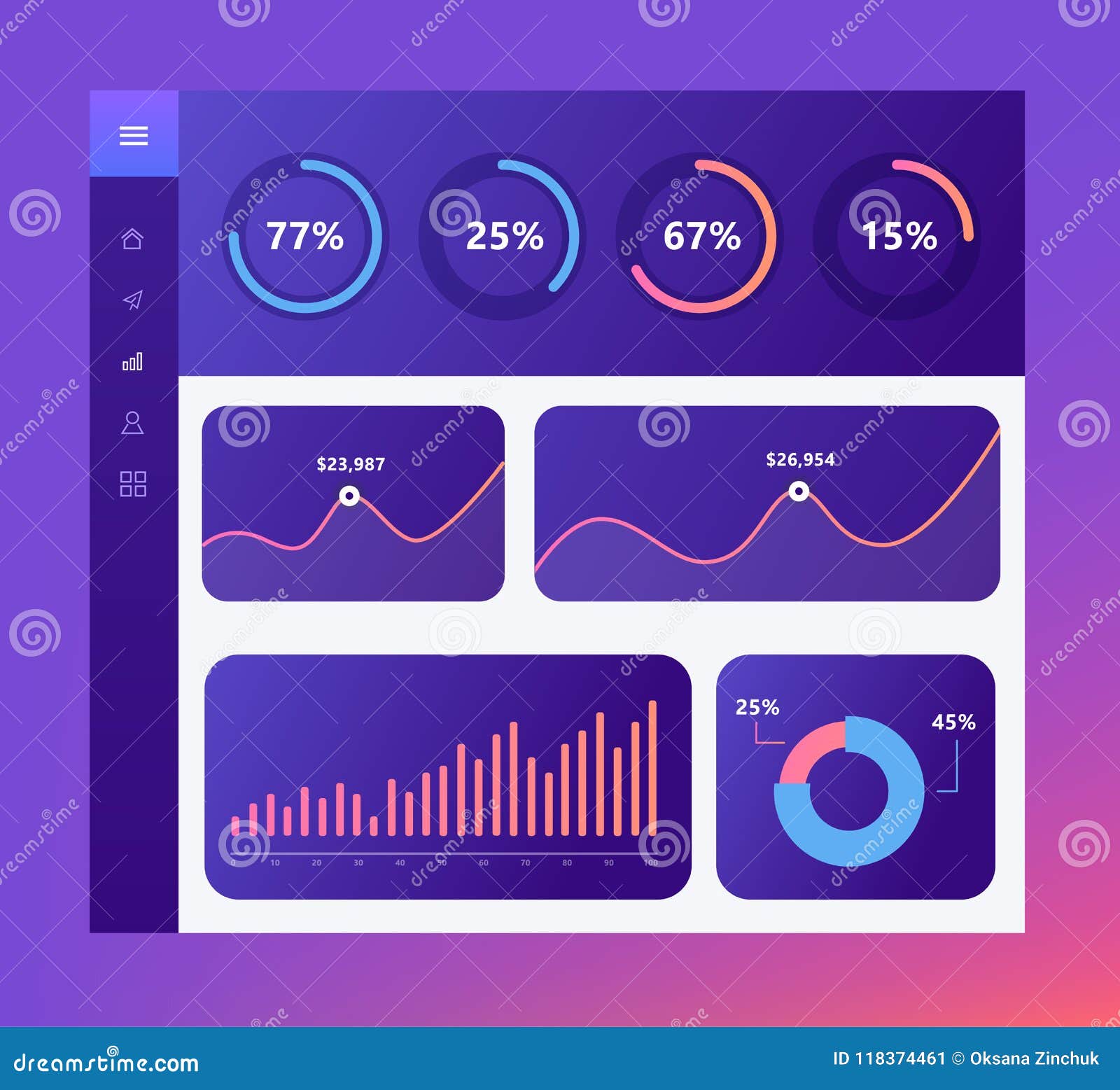 Infographic Dashboard Template with Flat Design Graphs and Charts ...