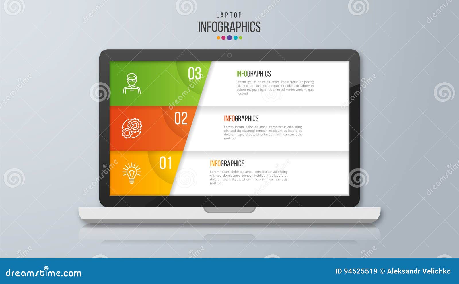 Infographic Design on the Laptop Screen. 3 Option Vector Templat Stock ...