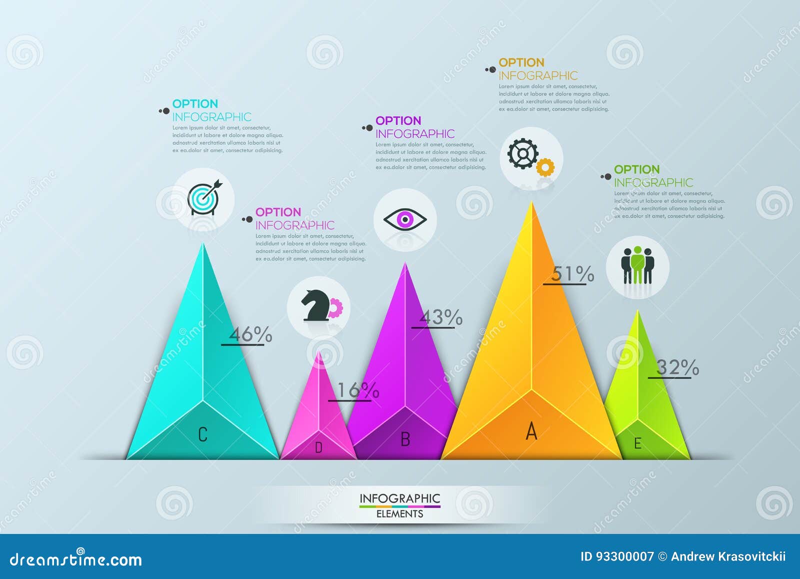Infographic Design Layout, Bar Chart with 5 Separate Multicolored ...