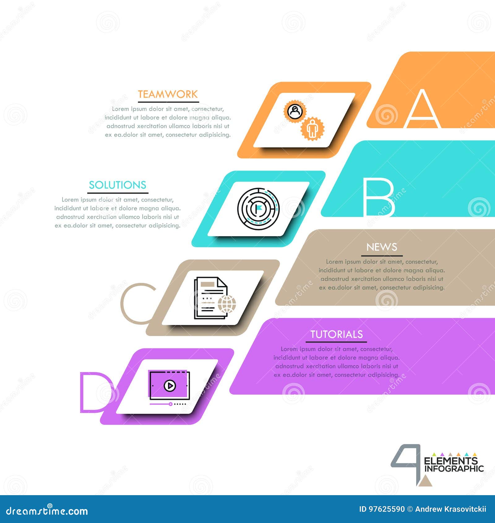 Infographic Design Layout with 4 Lettered Rectangular Elements Stock ...