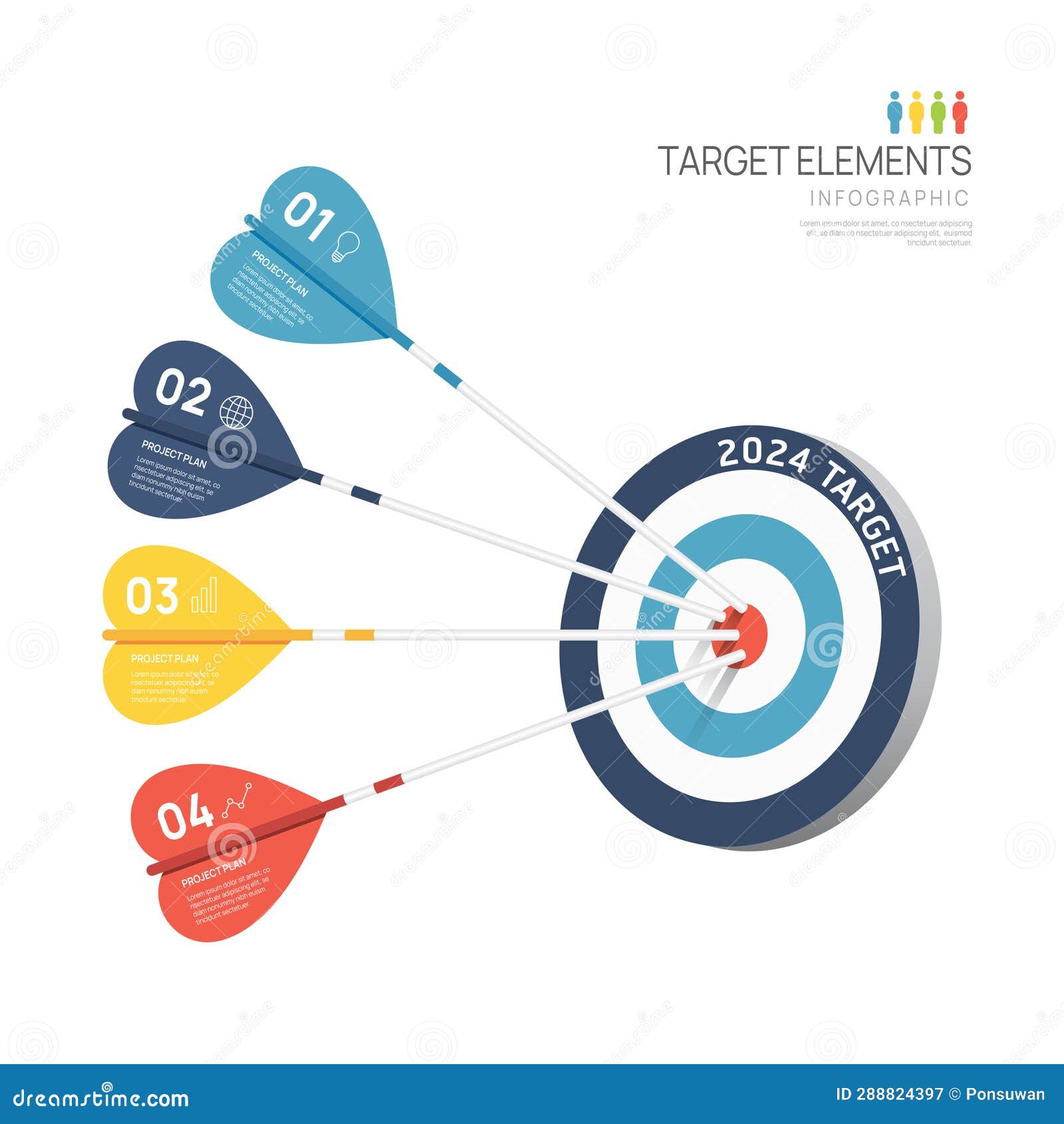 Infographic Design Template. 2024 Business Target Arrow Concept with 4 ...