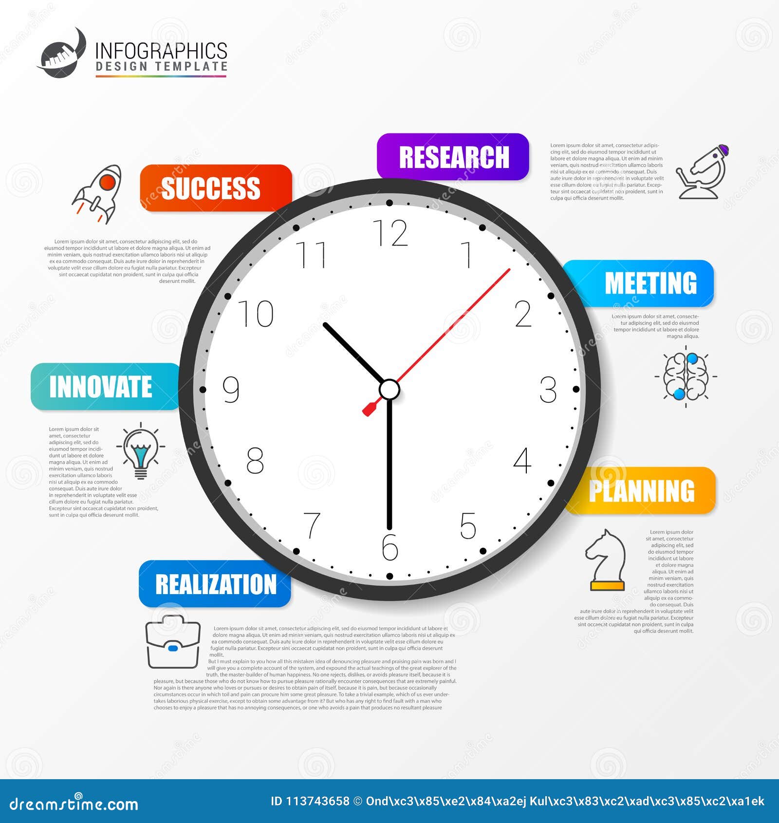 Infographic Design Template with Clock in the Center Stock Vector ...