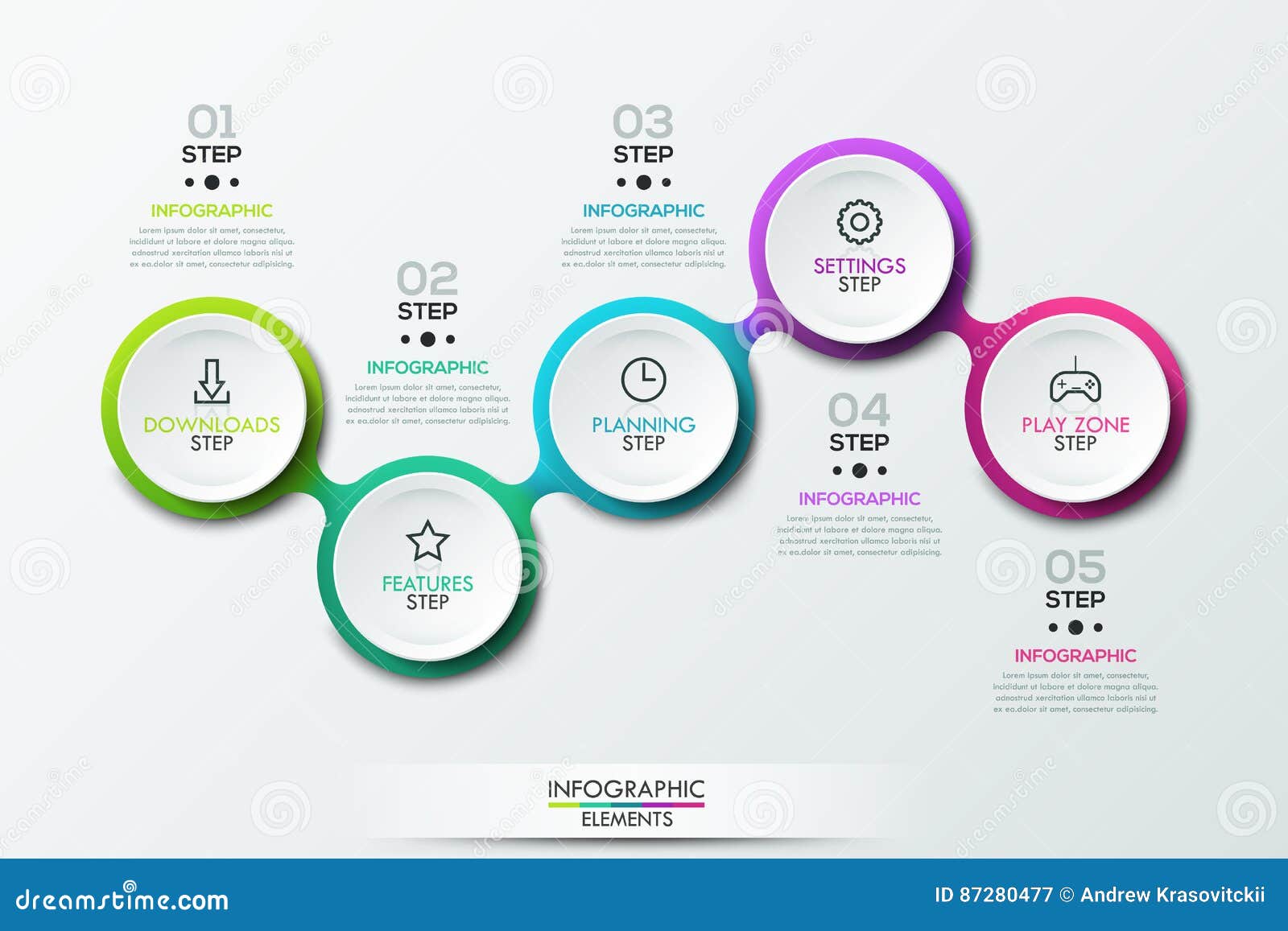 Infographic Design Template with 5 Connected Circular Elements Stock ...