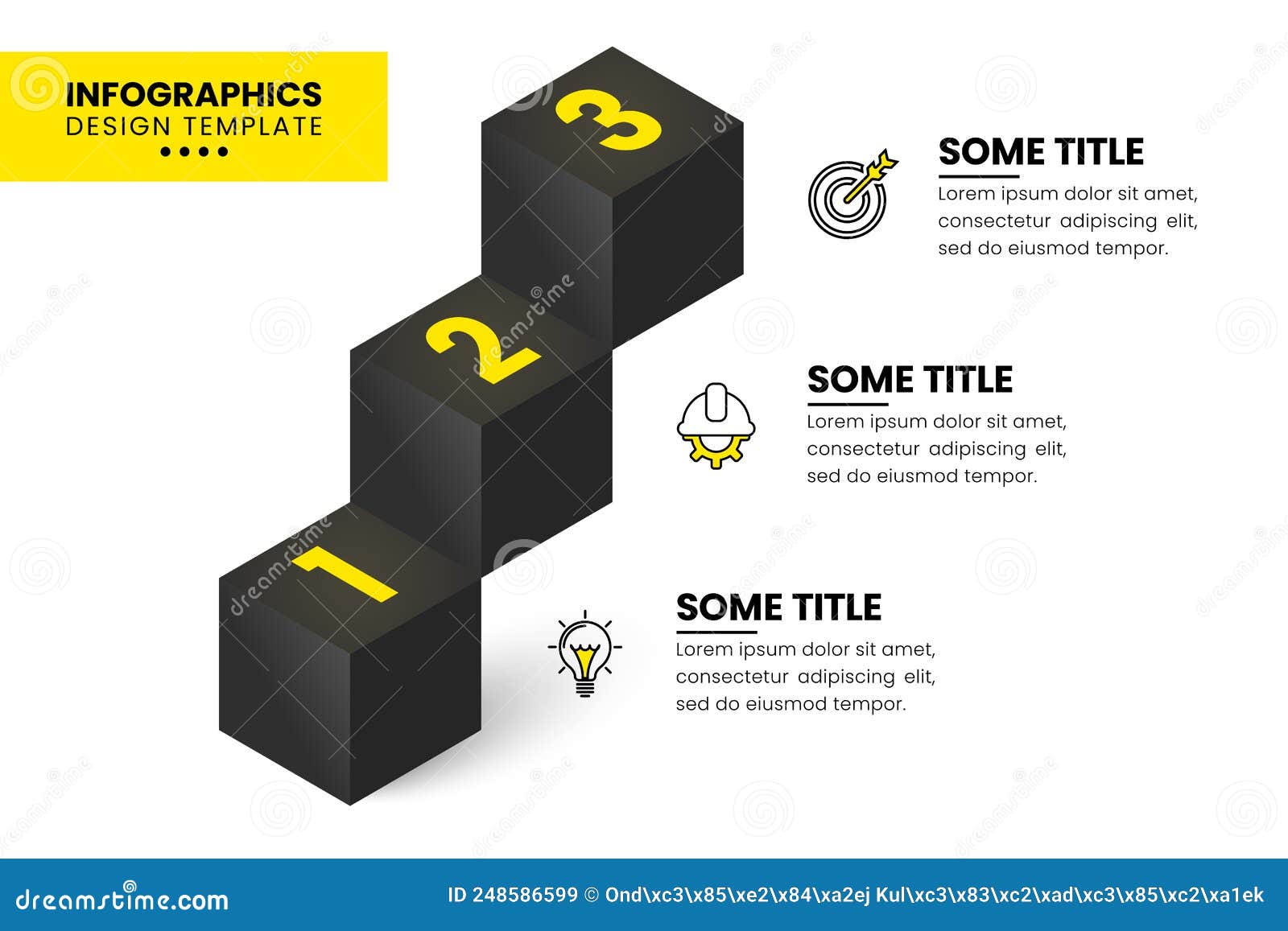 Infographic Template. 3 Black Cubes with Yellow Numbers Stock Vector ...