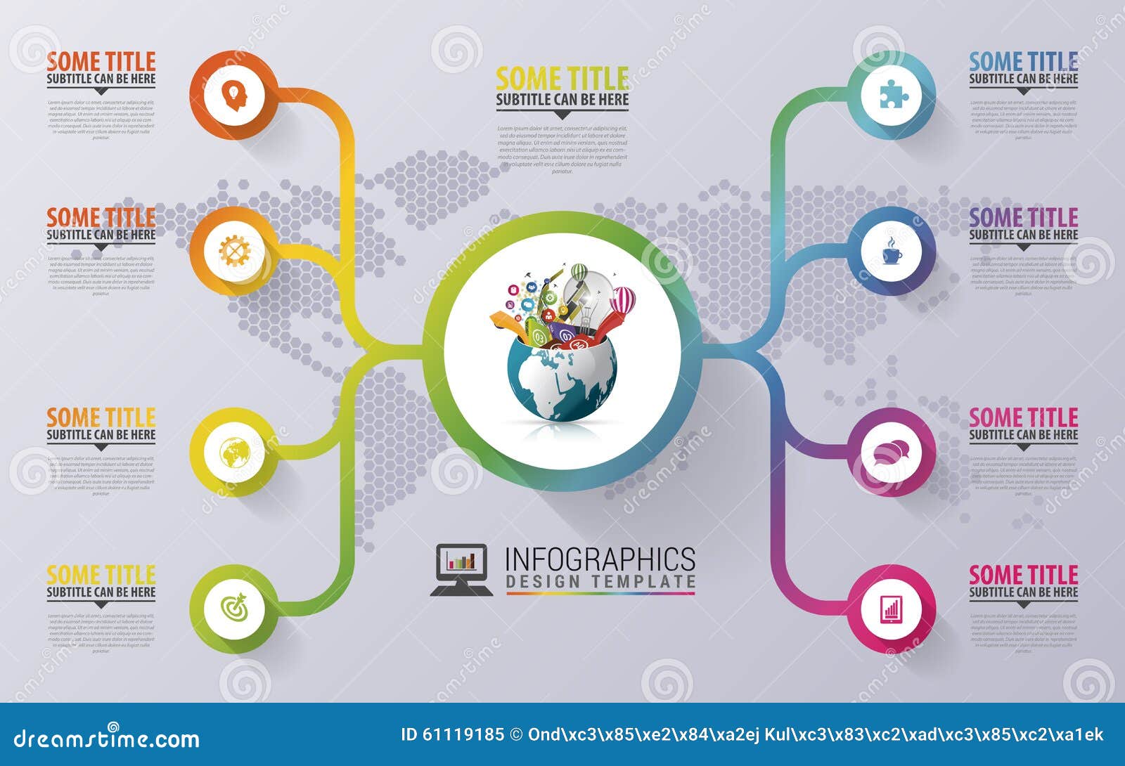 Infographic Design Template. Creative Globe. Colorful Circle with Icons ...