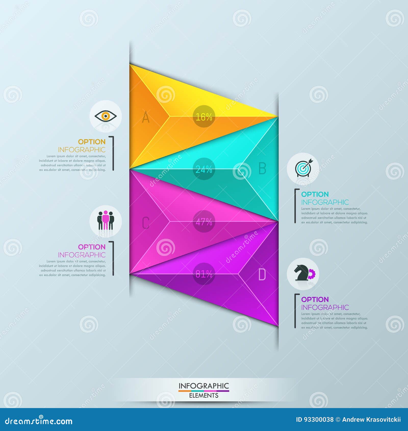 Infographic Design Template, Diagram with 4 Multicolored Triangular ...