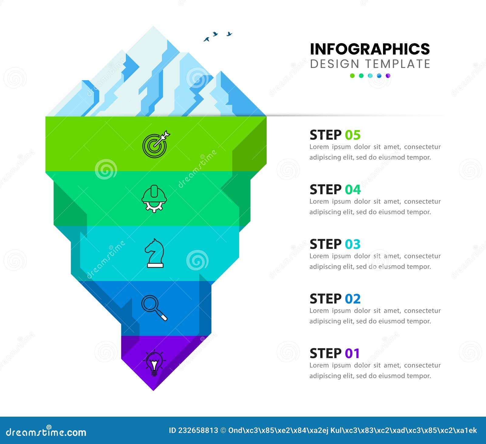 Infographic Design Template. Iceberg Concept with 5 Steps Stock Vector ...