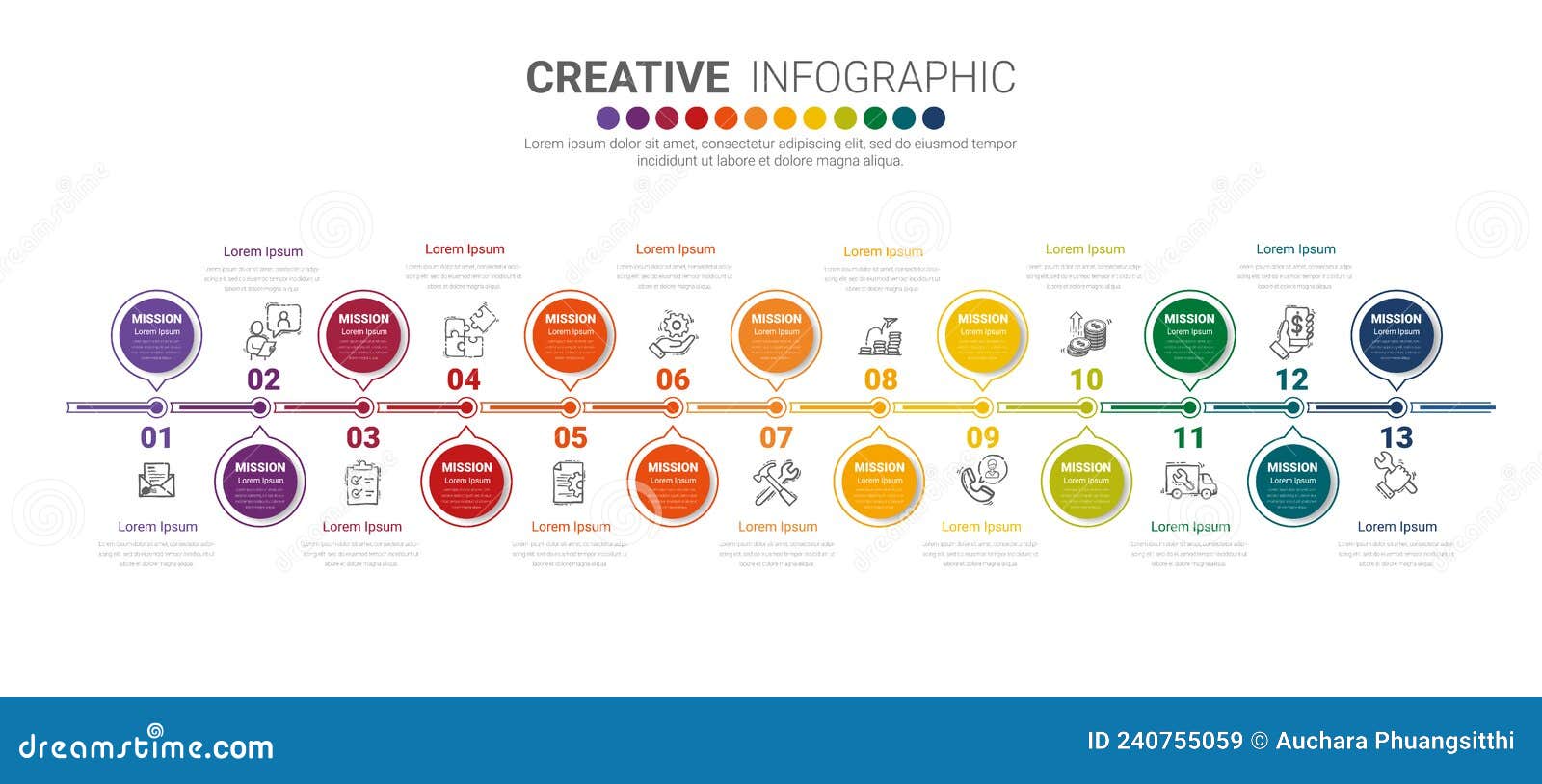 Infographic Design Template with Numbers 13 Option for Presentation ...