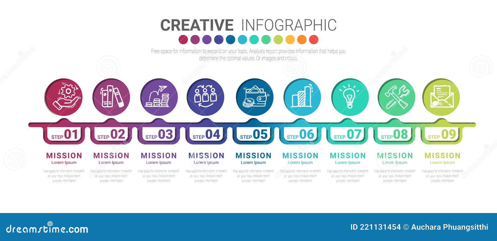 Process Diagram Design Template with 9 Options Stock Vector ...