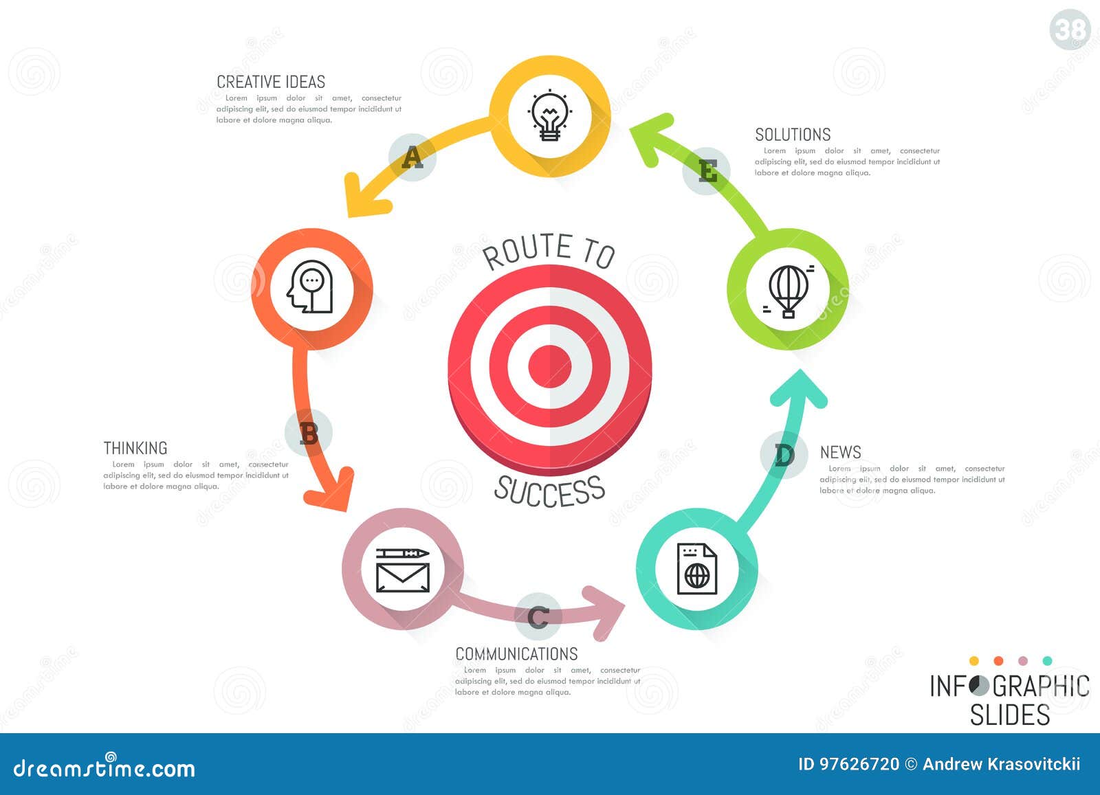 Infographic Design Template. Round Chart with Target Surrounded by Five ...