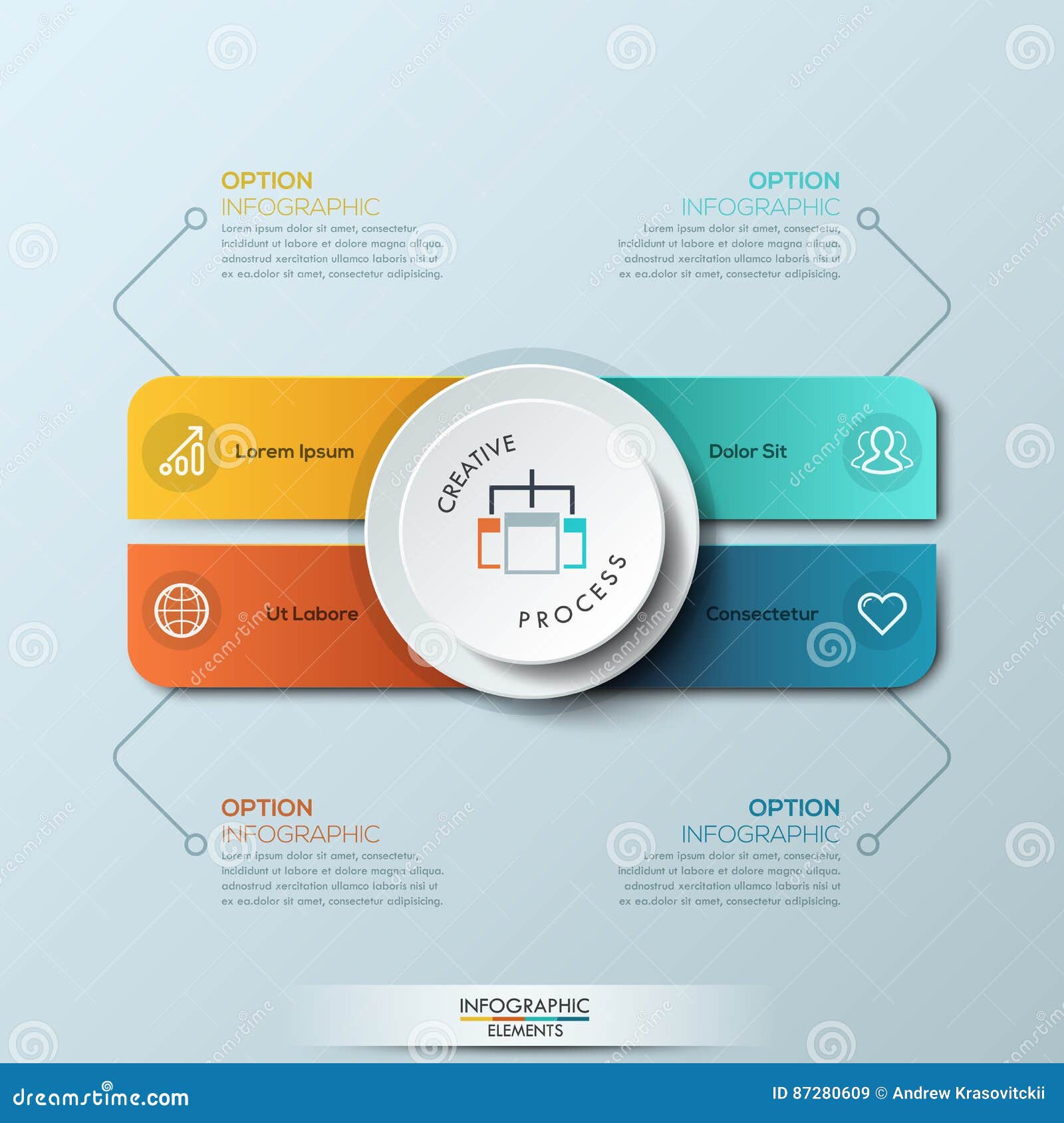 Infographic Design Template with 4 Separate Rounded Rectangles of ...
