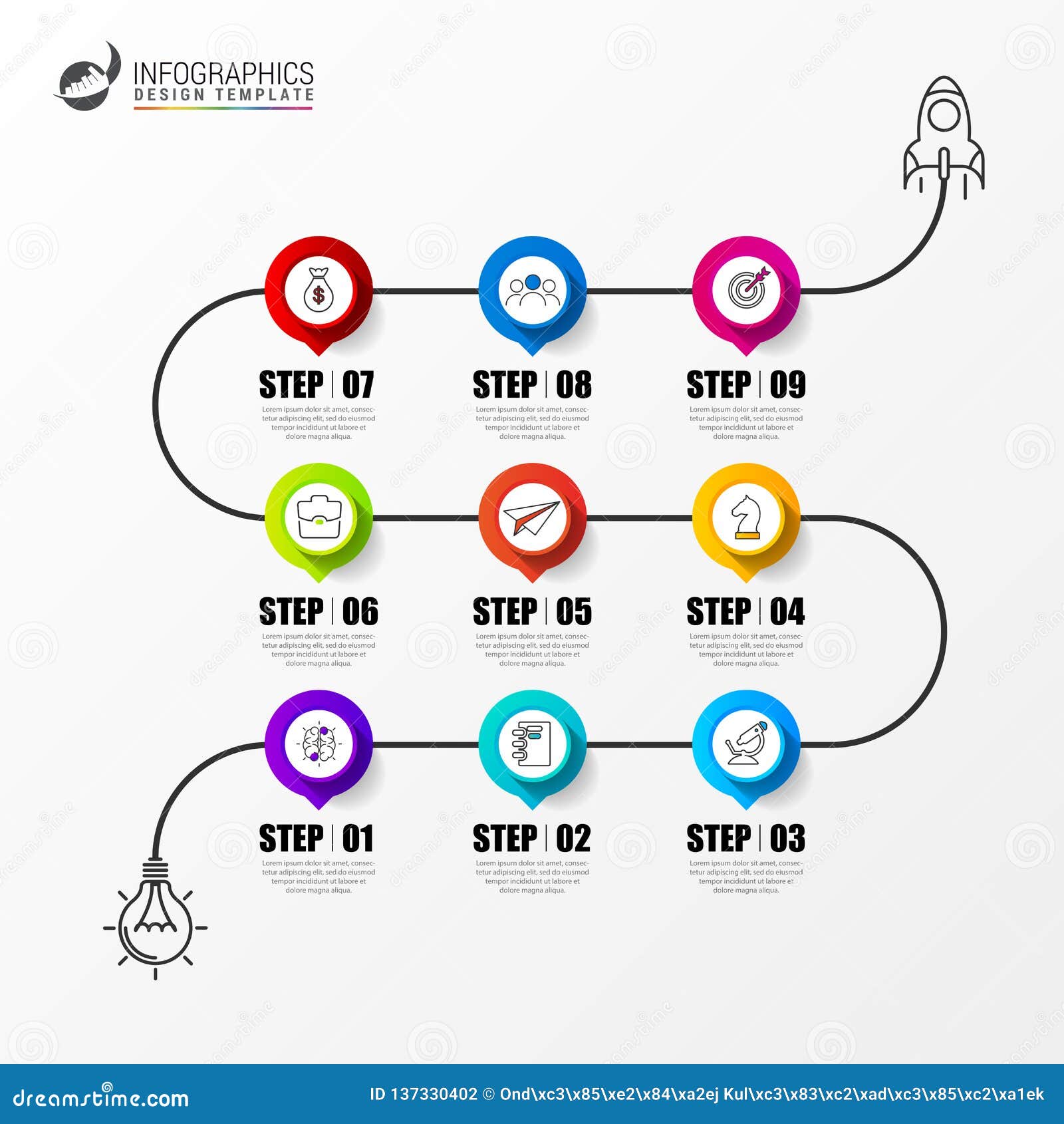 Infographic Design Template. Timeline Concept with 9 Steps Stock Vector ...