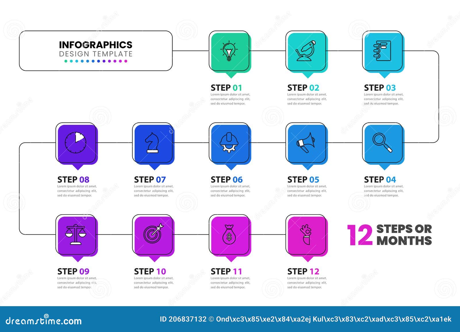 Timeline 6 Steps, Six 6 Option Shape Table Chart Elements With Steps ...