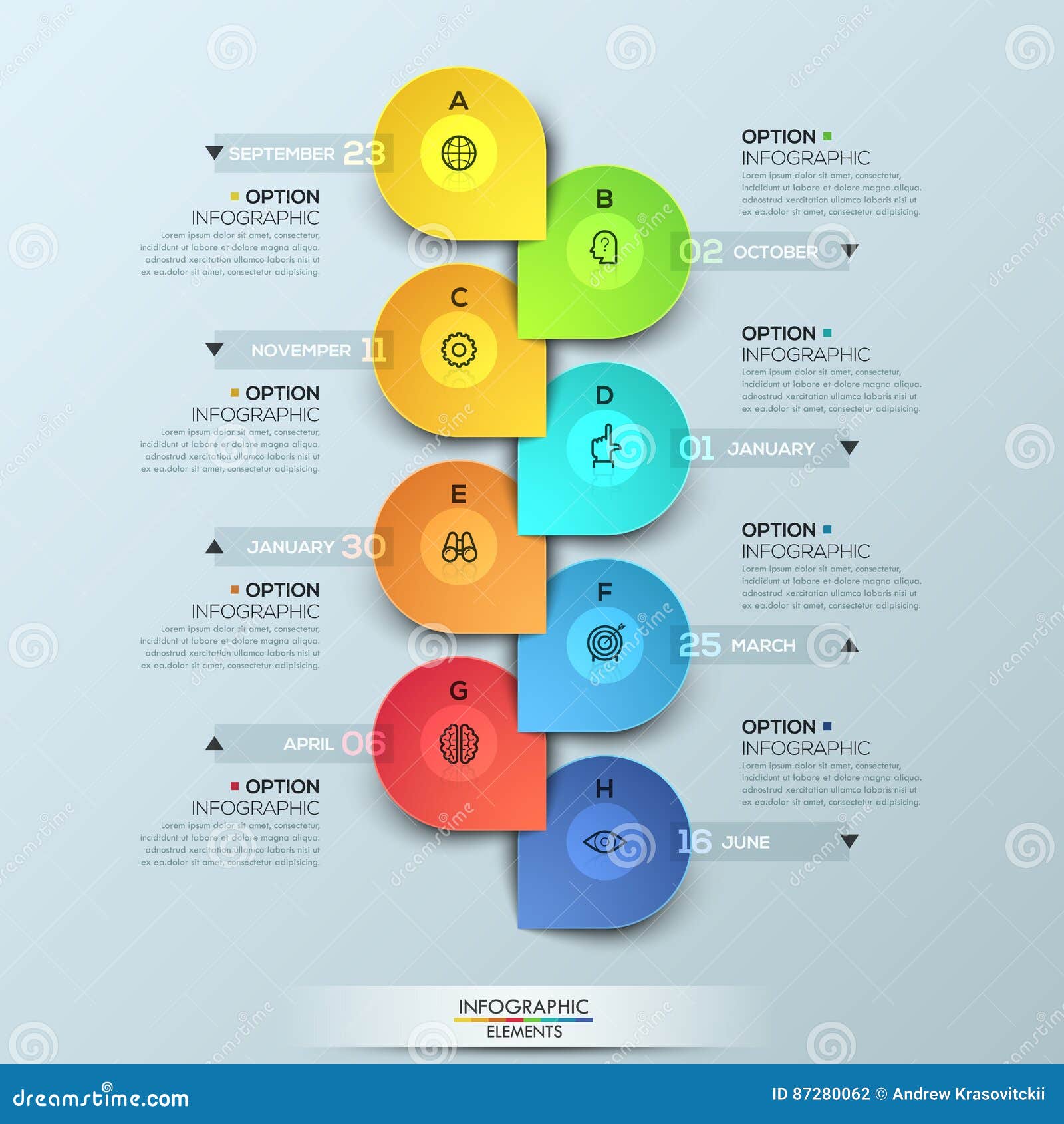 Infographic Design Template With Vertical Timeline And 8 Connected ...