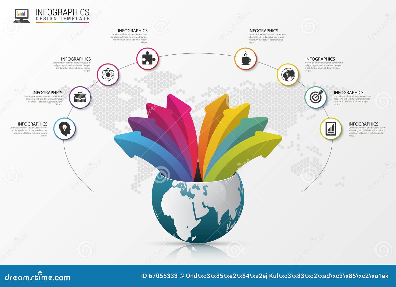 Infographic Design Template. World with Arrows Stock Vector ...