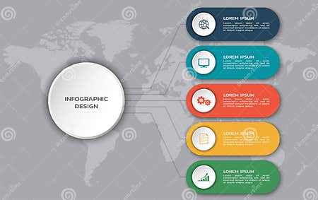Infographic Design with World Map. Business Workflow Flowchart Template ...