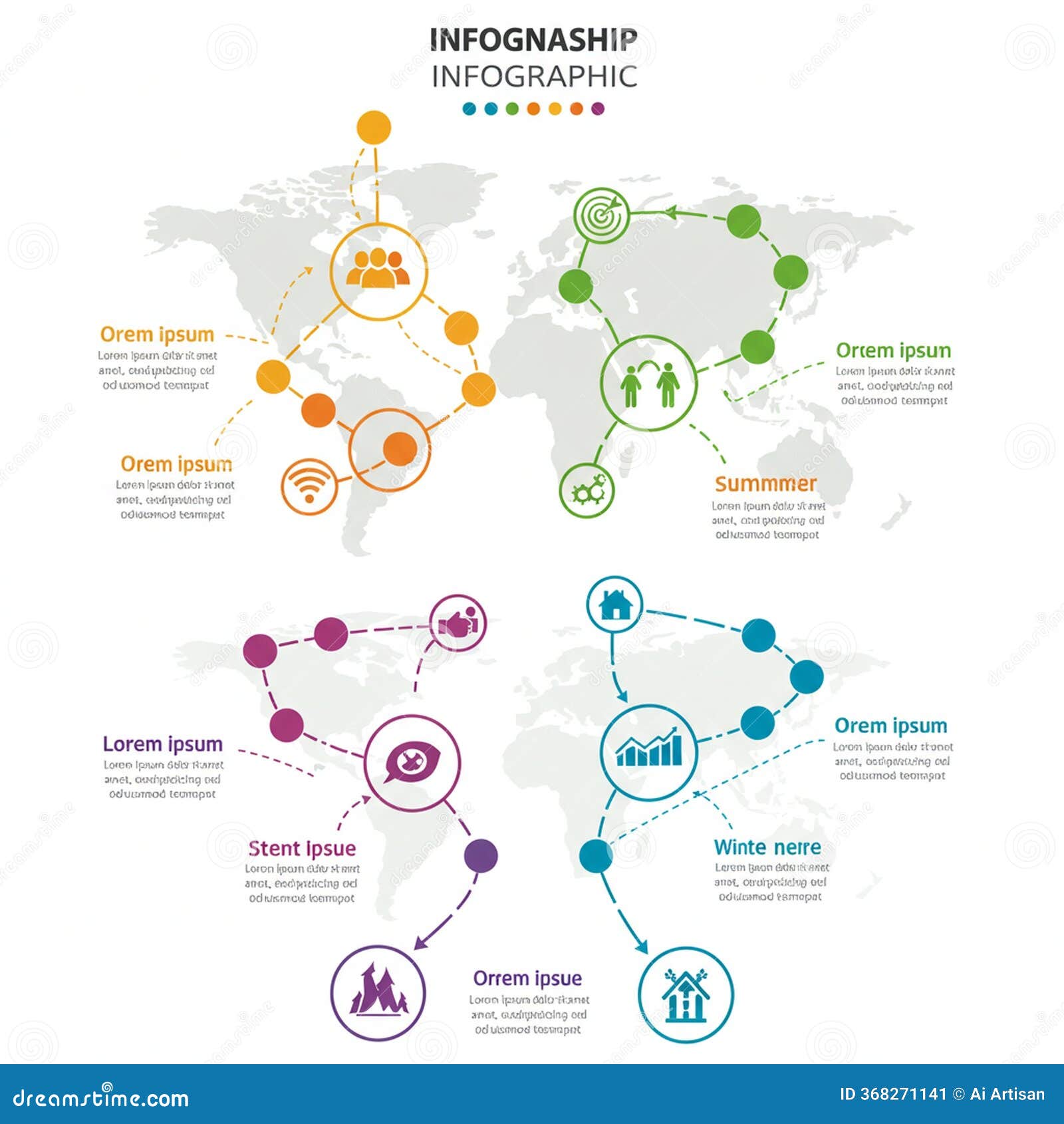 Infographic Displaying A World Map With Colored Pathways And Icons ...