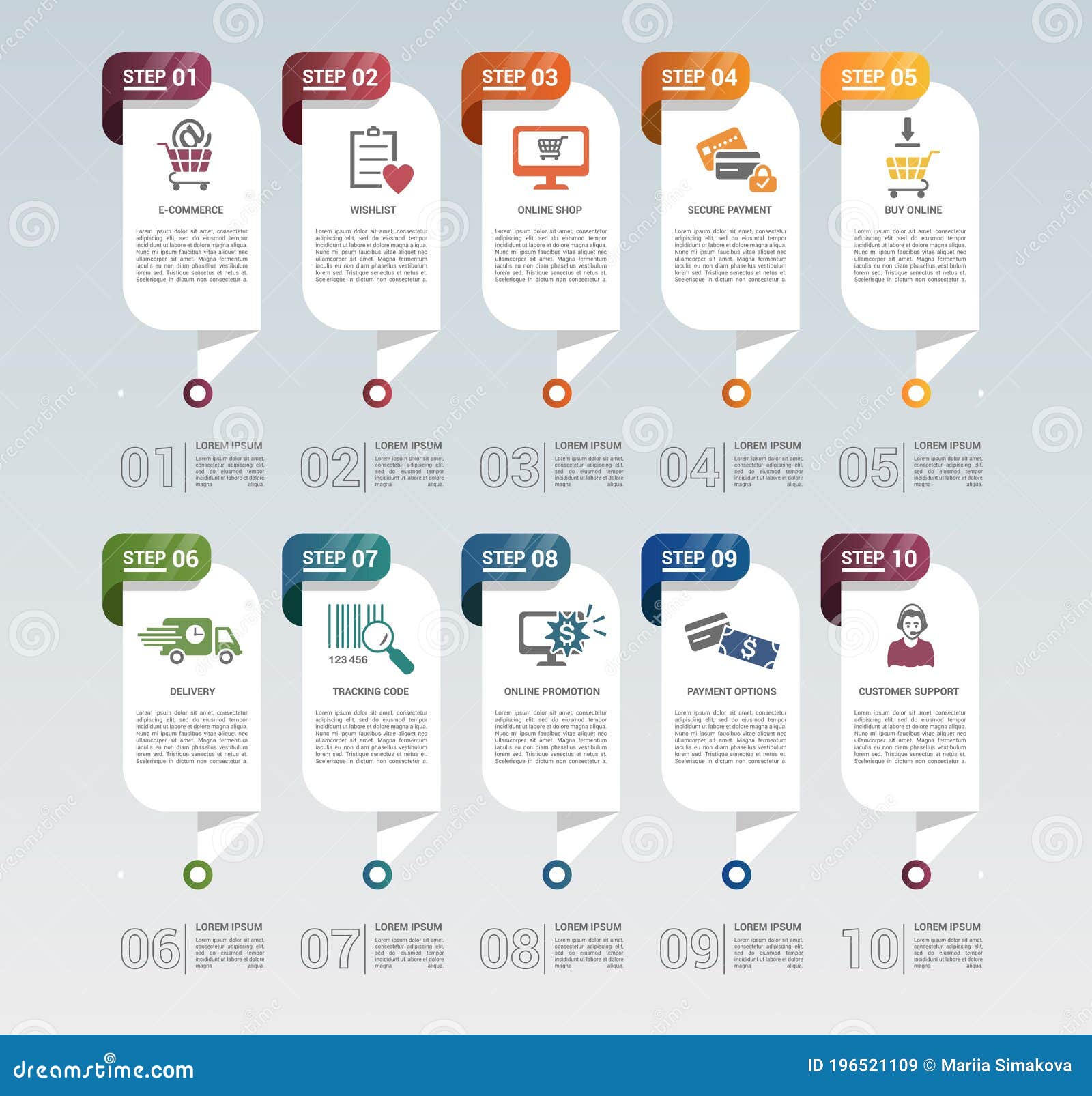 Infographic E-Commerce Template. Icons in Different Colors. Include E ...