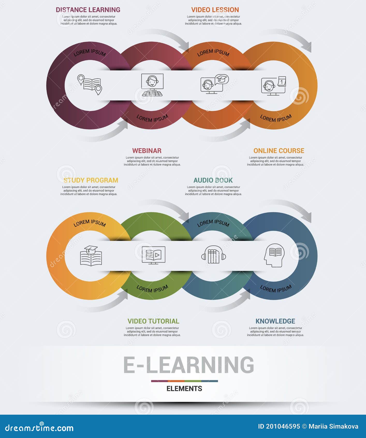Infographic E-Learning Template. Icons in Different Colors. Include ...