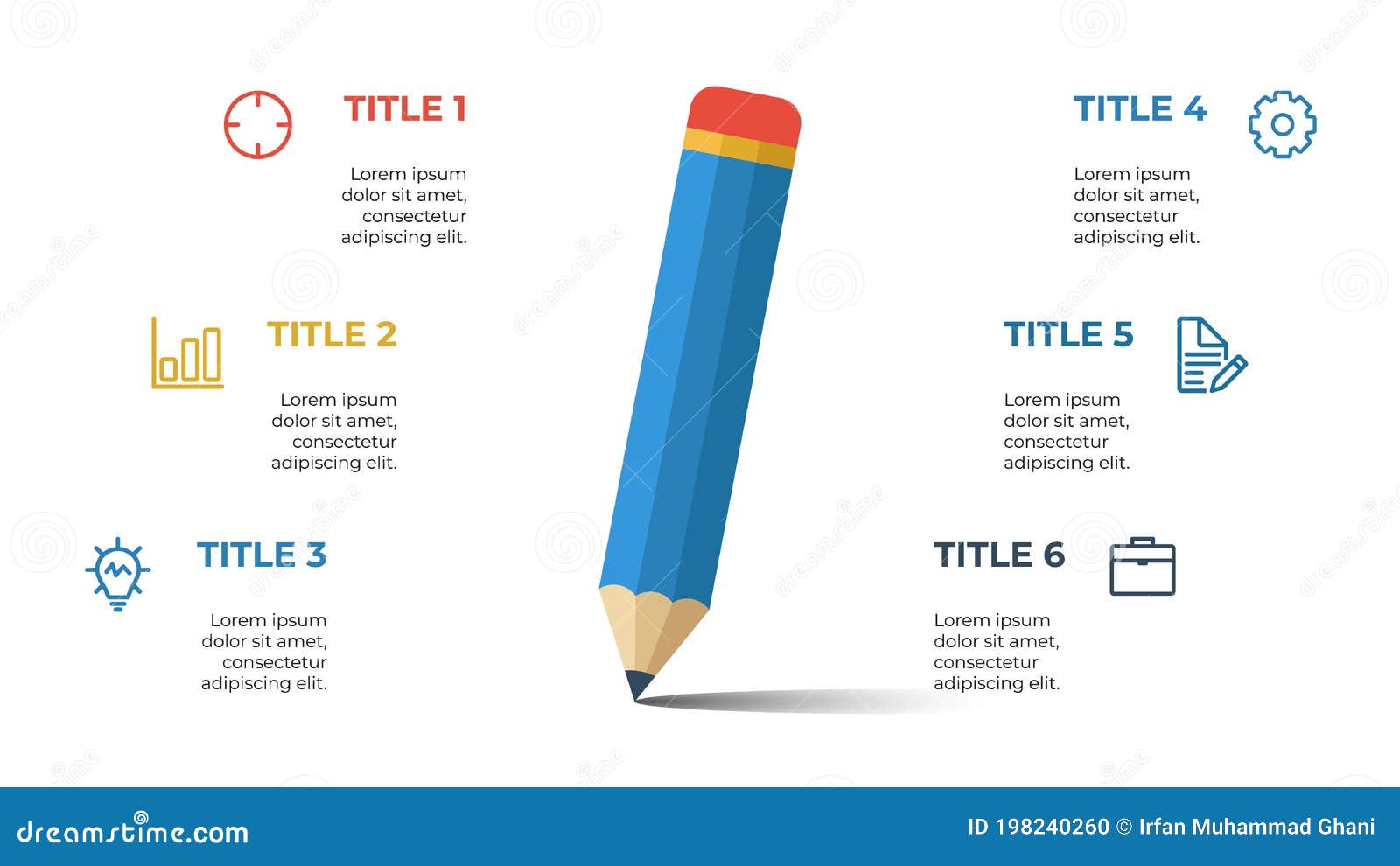 Infographic Element Layout Template with Pencil Design, 6 Points ...
