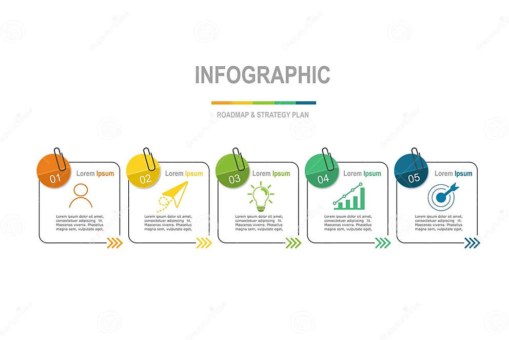 Infographic Element Template, Business Concept with 5 Steps, Multi Color Minimal Circle Shape ...