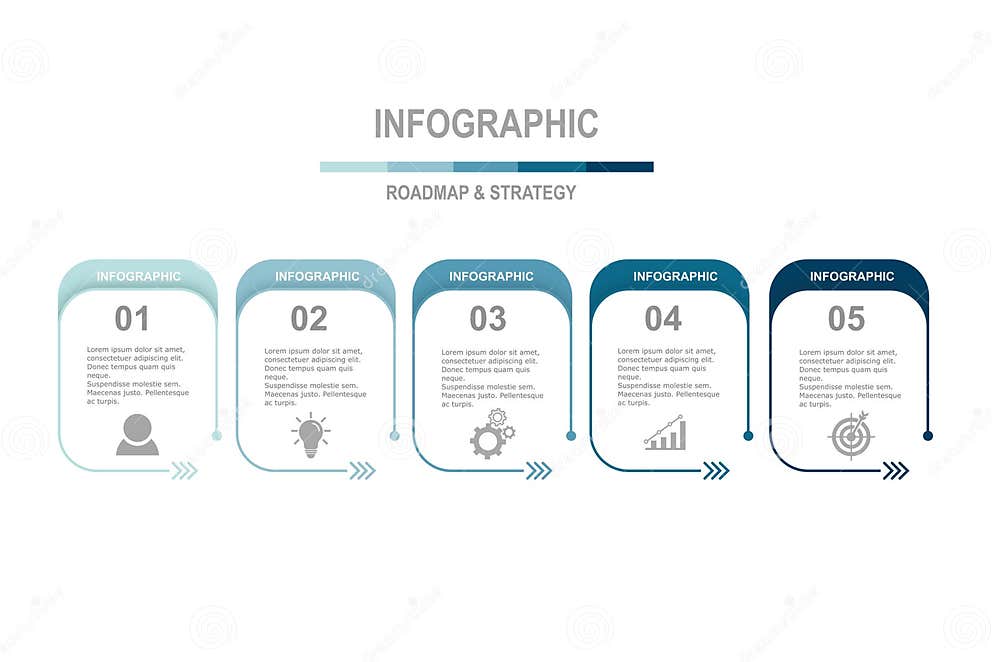 Infographic Element Template, Business Concept with 5 Steps, Multi Color Minimal Rectangle Shape ...